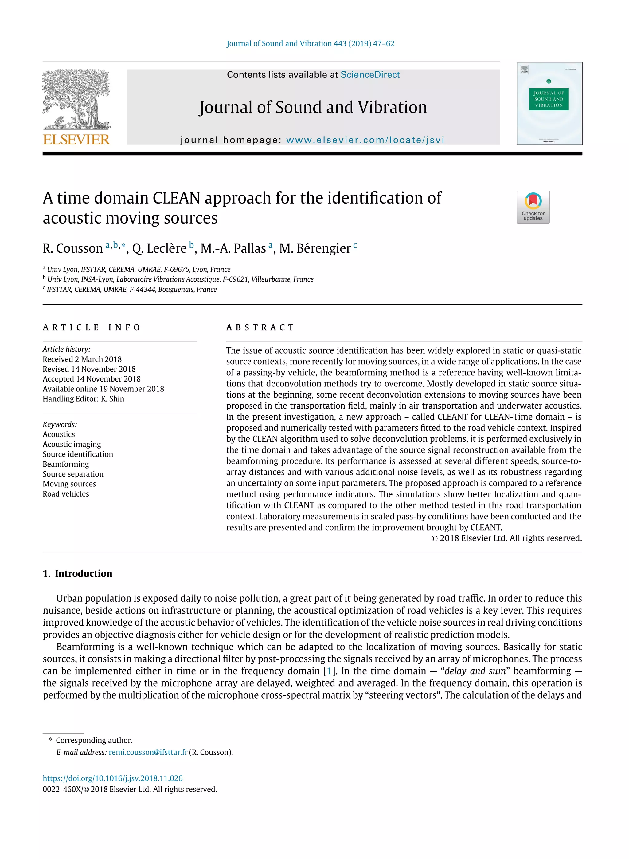 A time domain clean approach for the identification of acoustic moving sources alain a utilizar ...