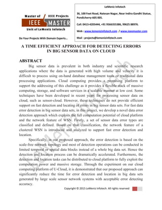 A time efficient approach for detecting errors in big sensor data on cloud | PDF