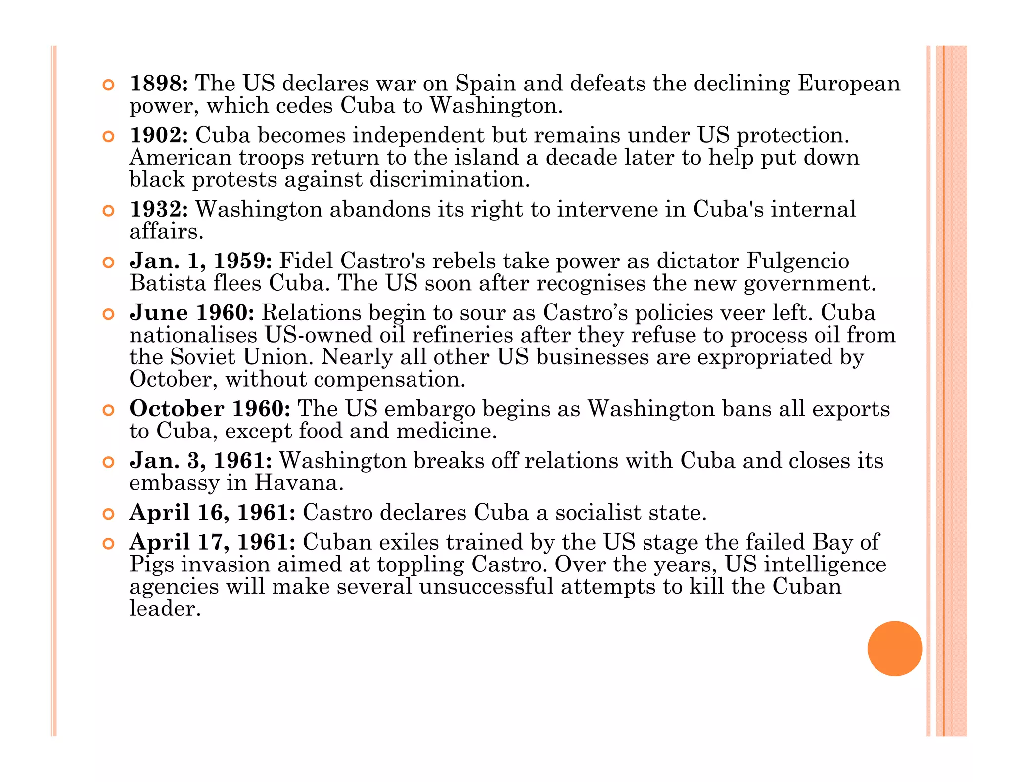 A timeline of relations between cuba and the us | PDF