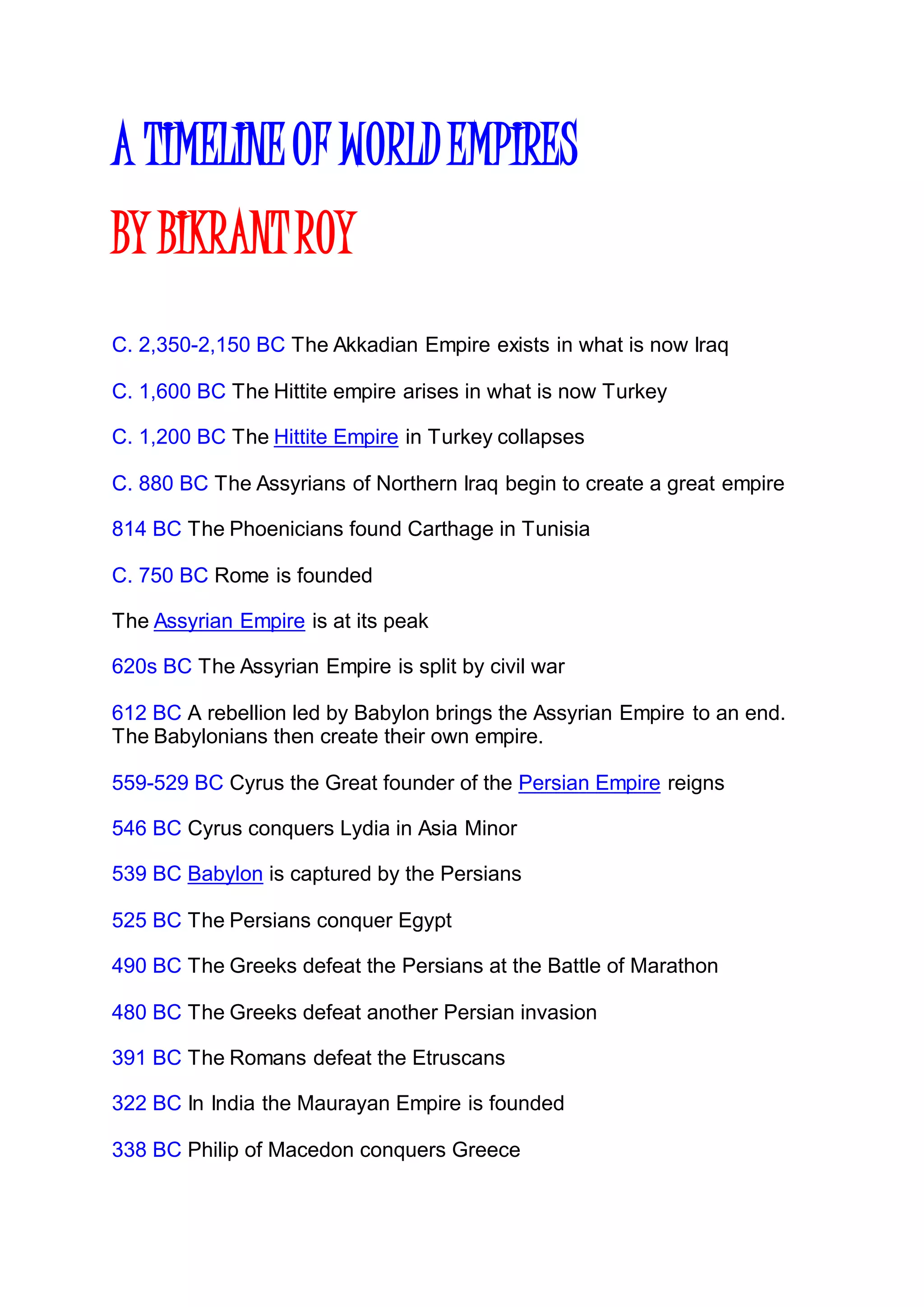 A TIMELINE OF WORLD EMPIRES | DOCX