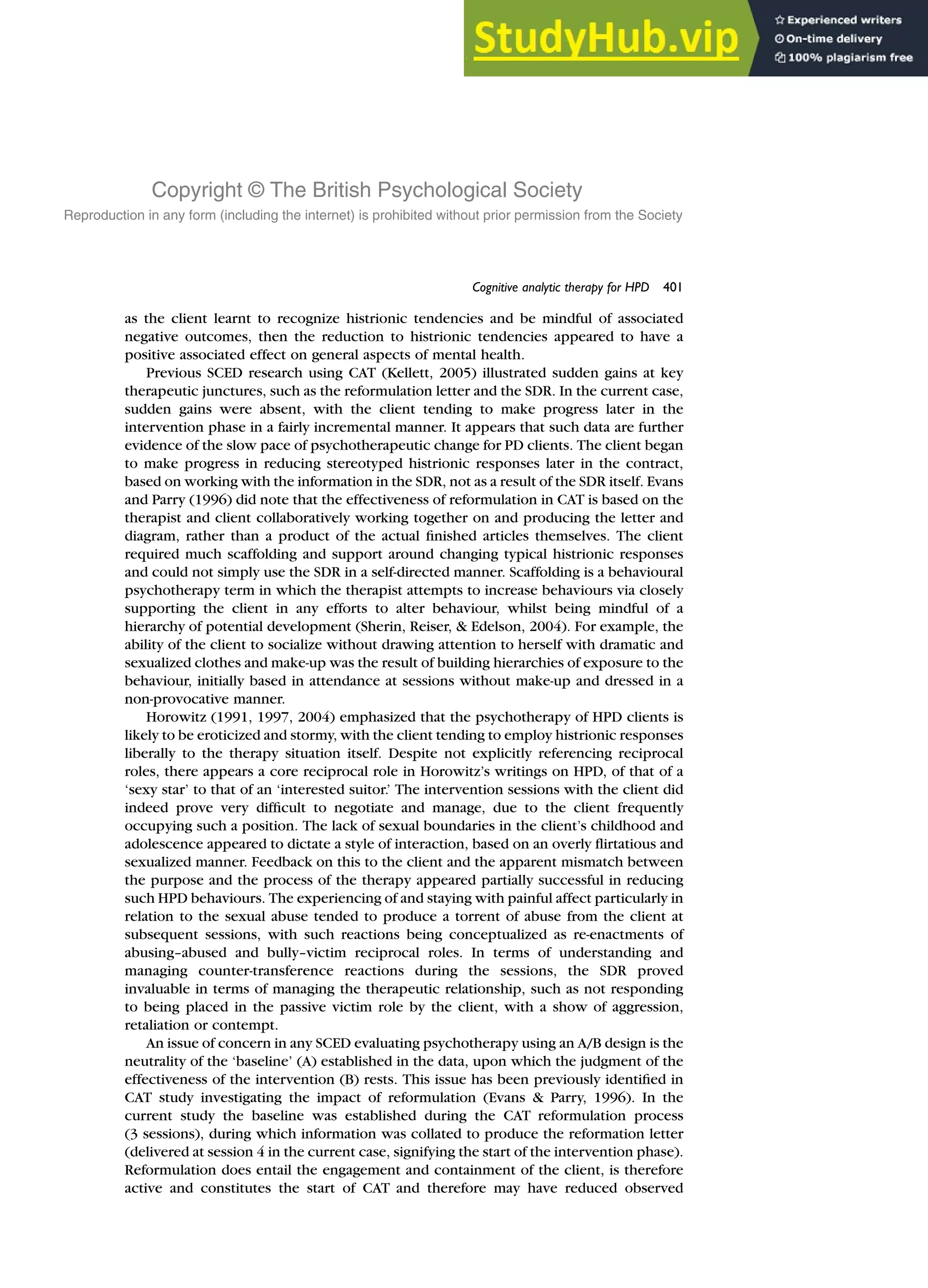 A Time Series Evaluation Of The Treatment Of Histrionic Personality ...