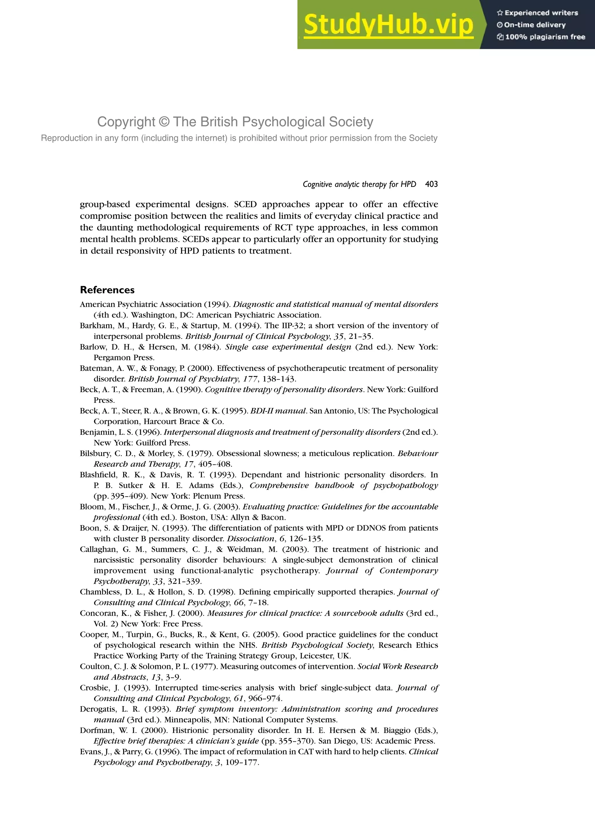 A Time Series Evaluation Of The Treatment Of Histrionic Personality ...