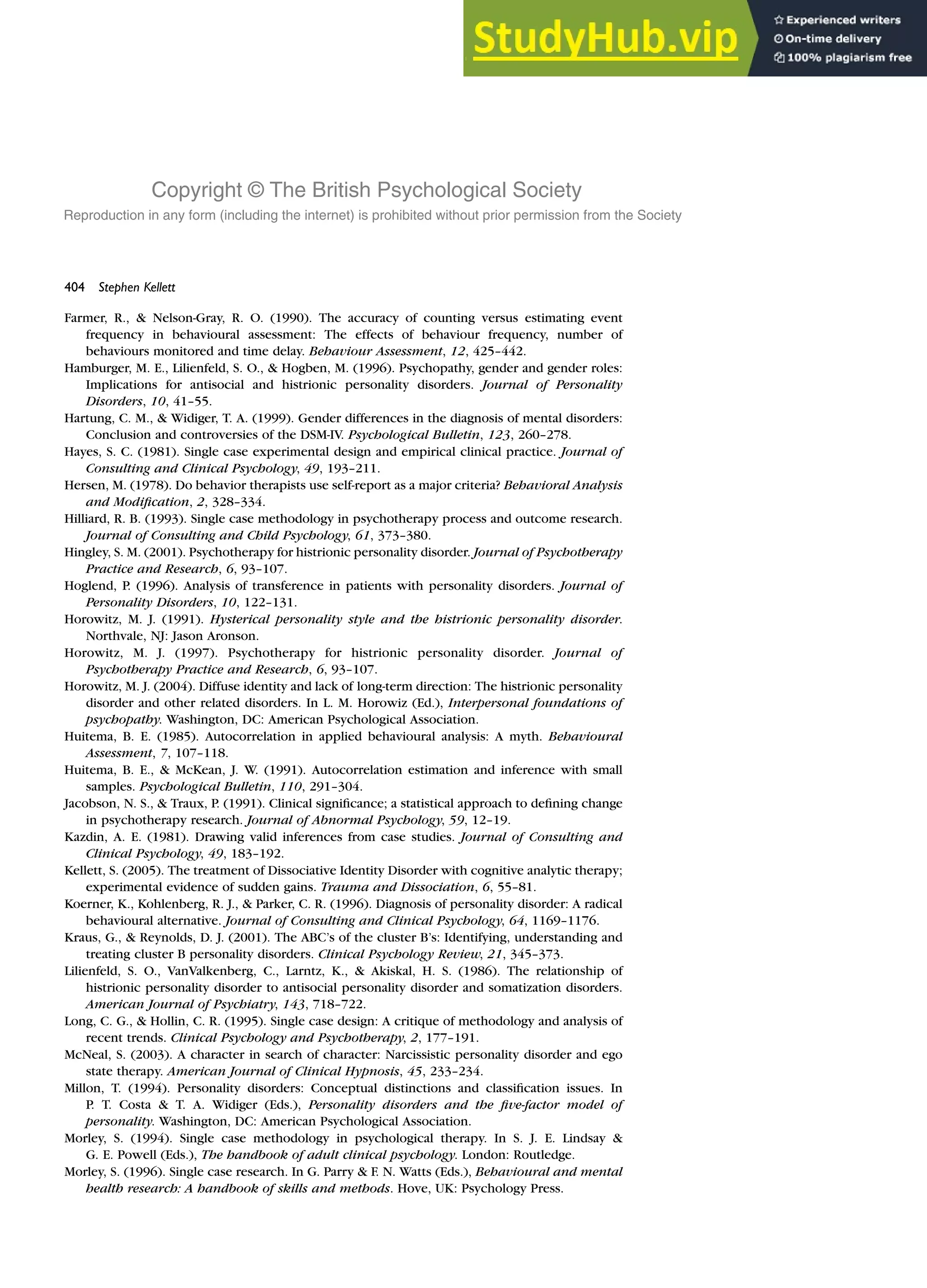 A Time Series Evaluation Of The Treatment Of Histrionic Personality ...