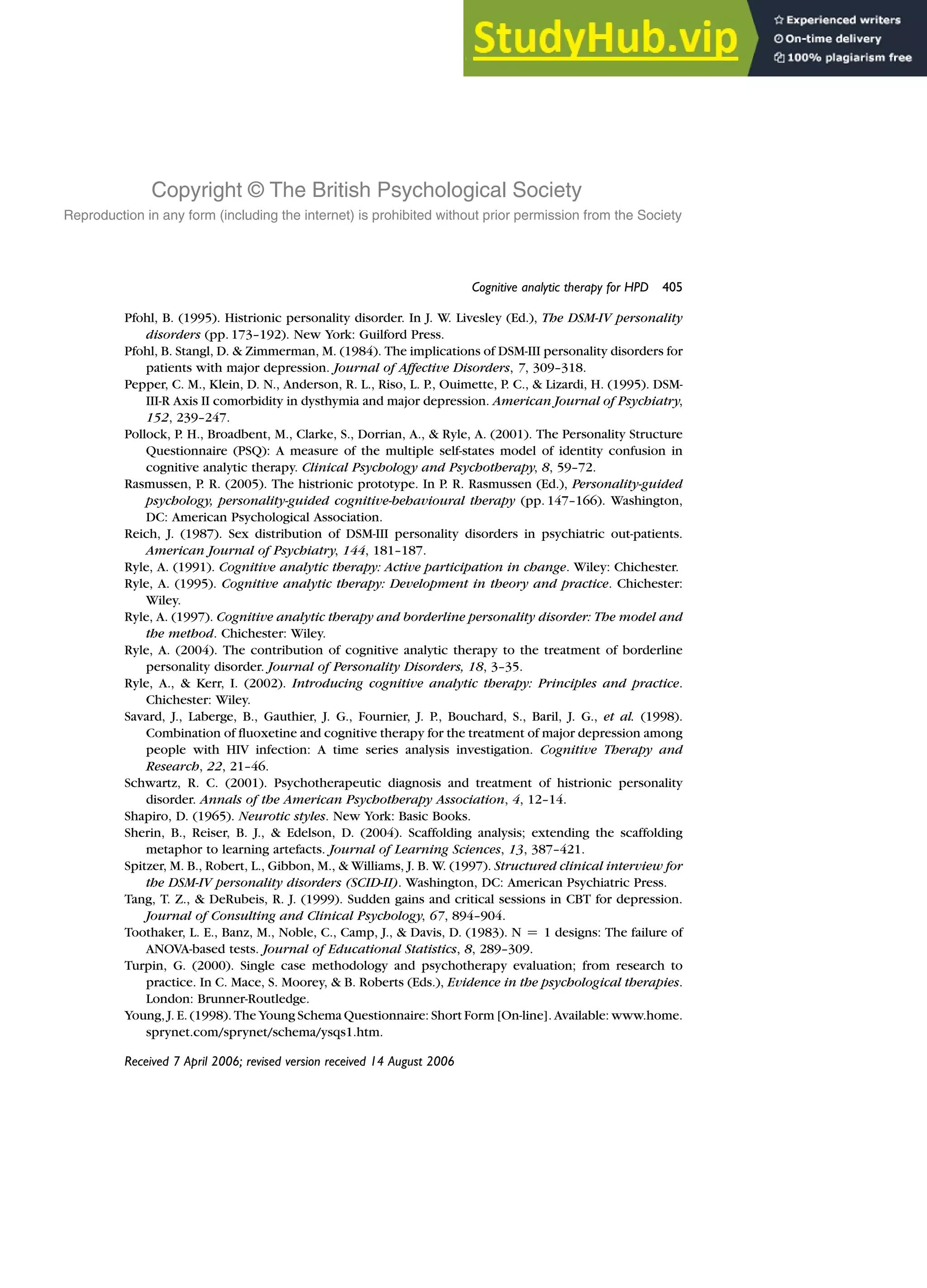 A Time Series Evaluation Of The Treatment Of Histrionic Personality ...