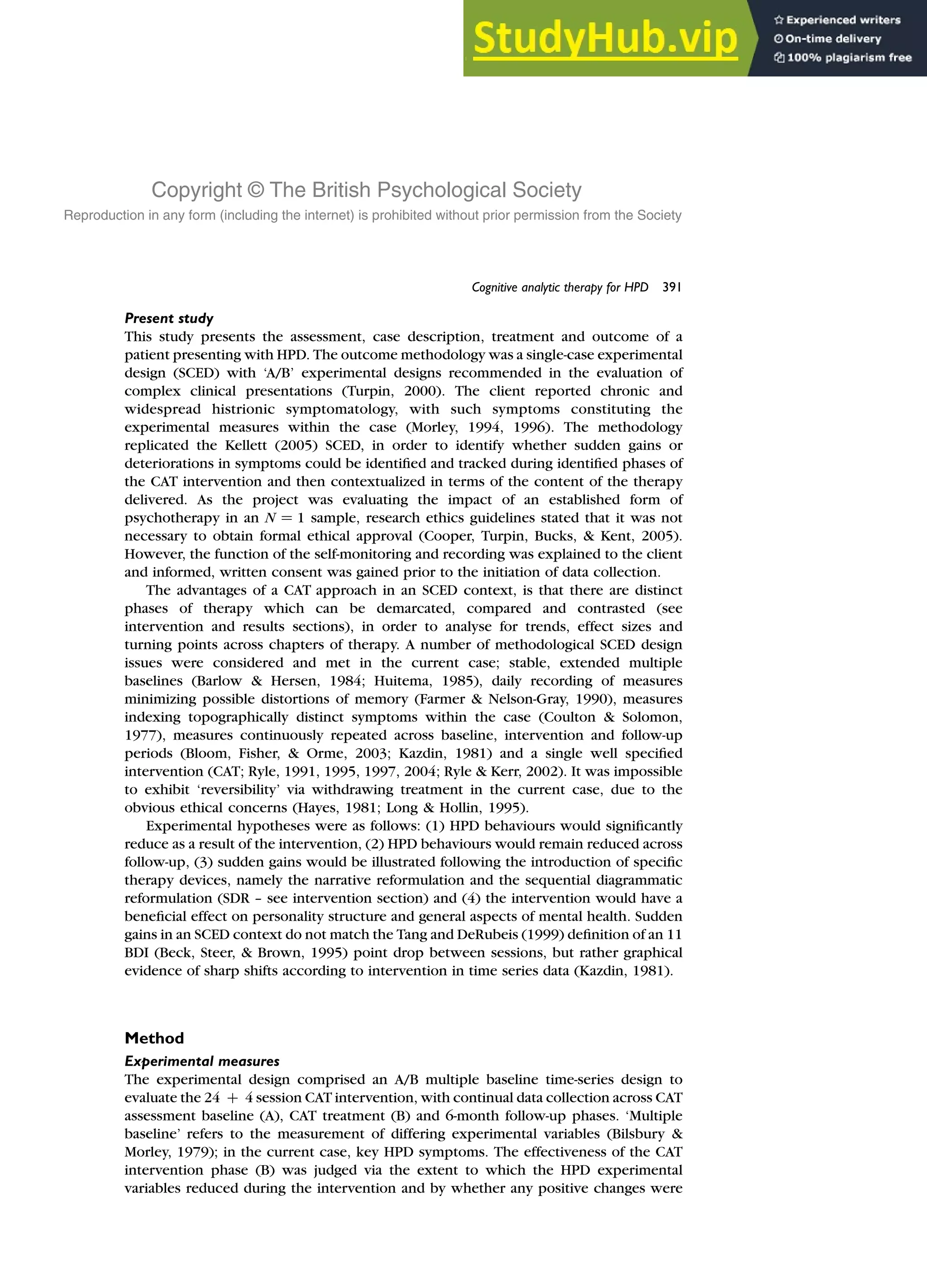 A Time Series Evaluation Of The Treatment Of Histrionic Personality ...