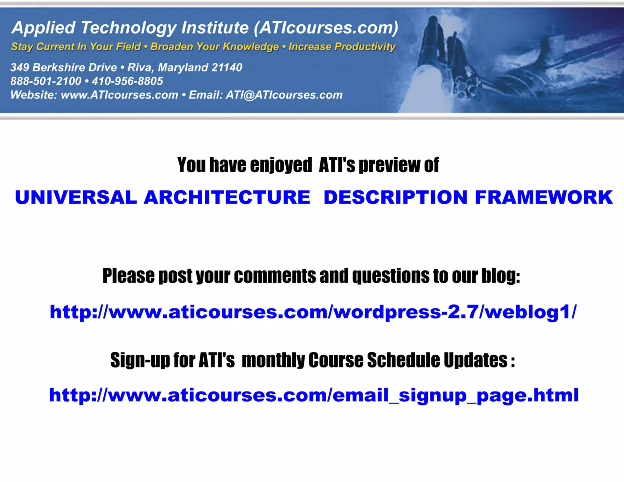 ATI Professional Development Short Course Universal Arhitecture Description Framework | PPT