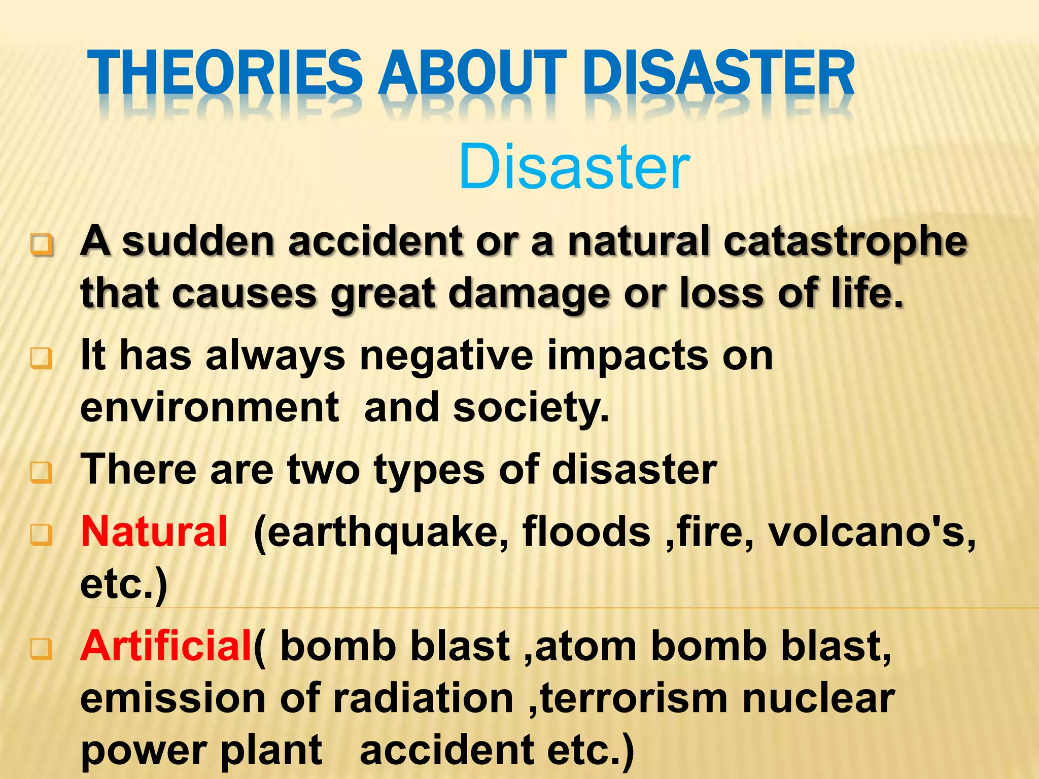 presentation on psychological theories about disasters and impacts | PPTX