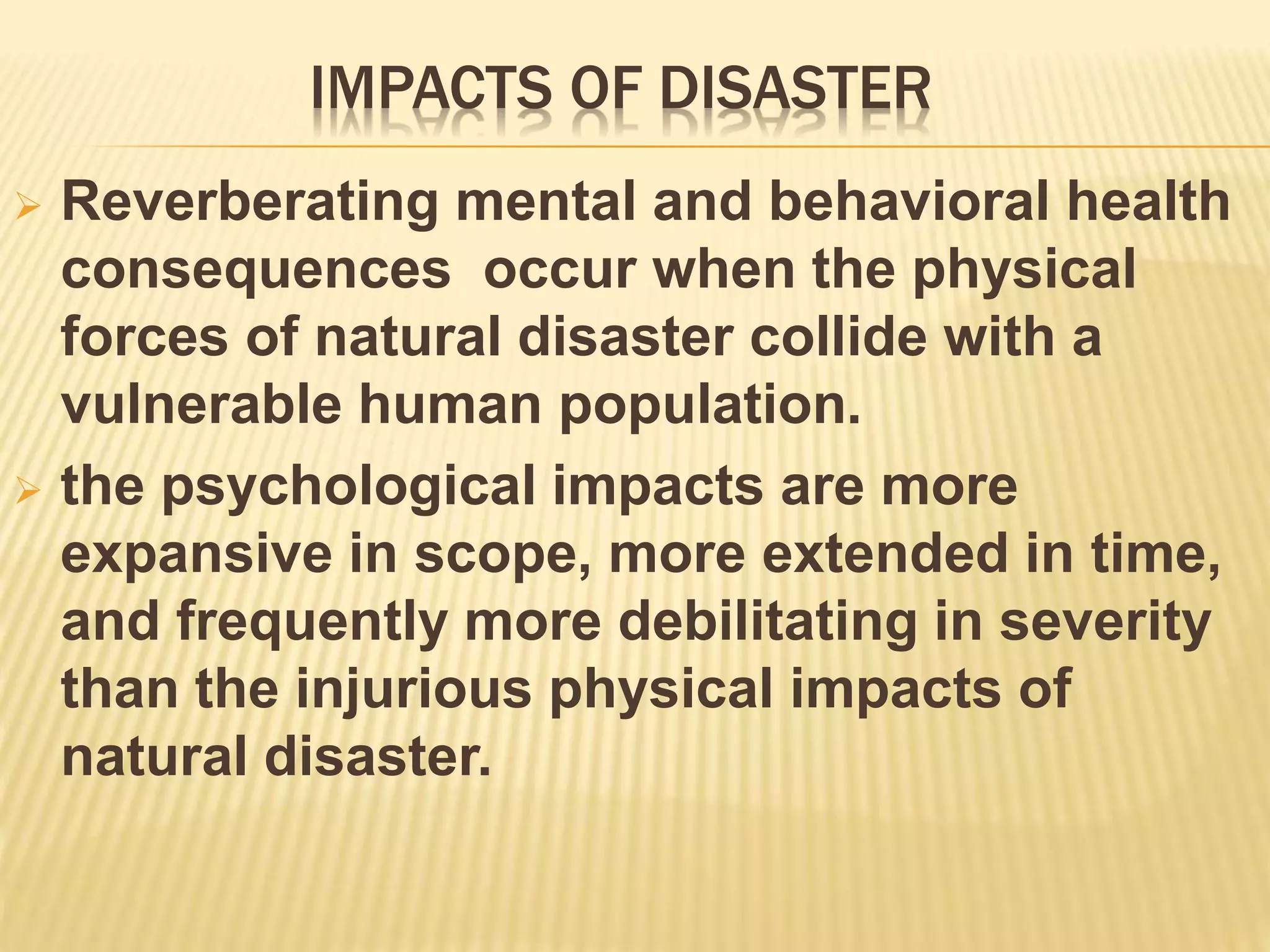 presentation on psychological theories about disasters and impacts | PPTX