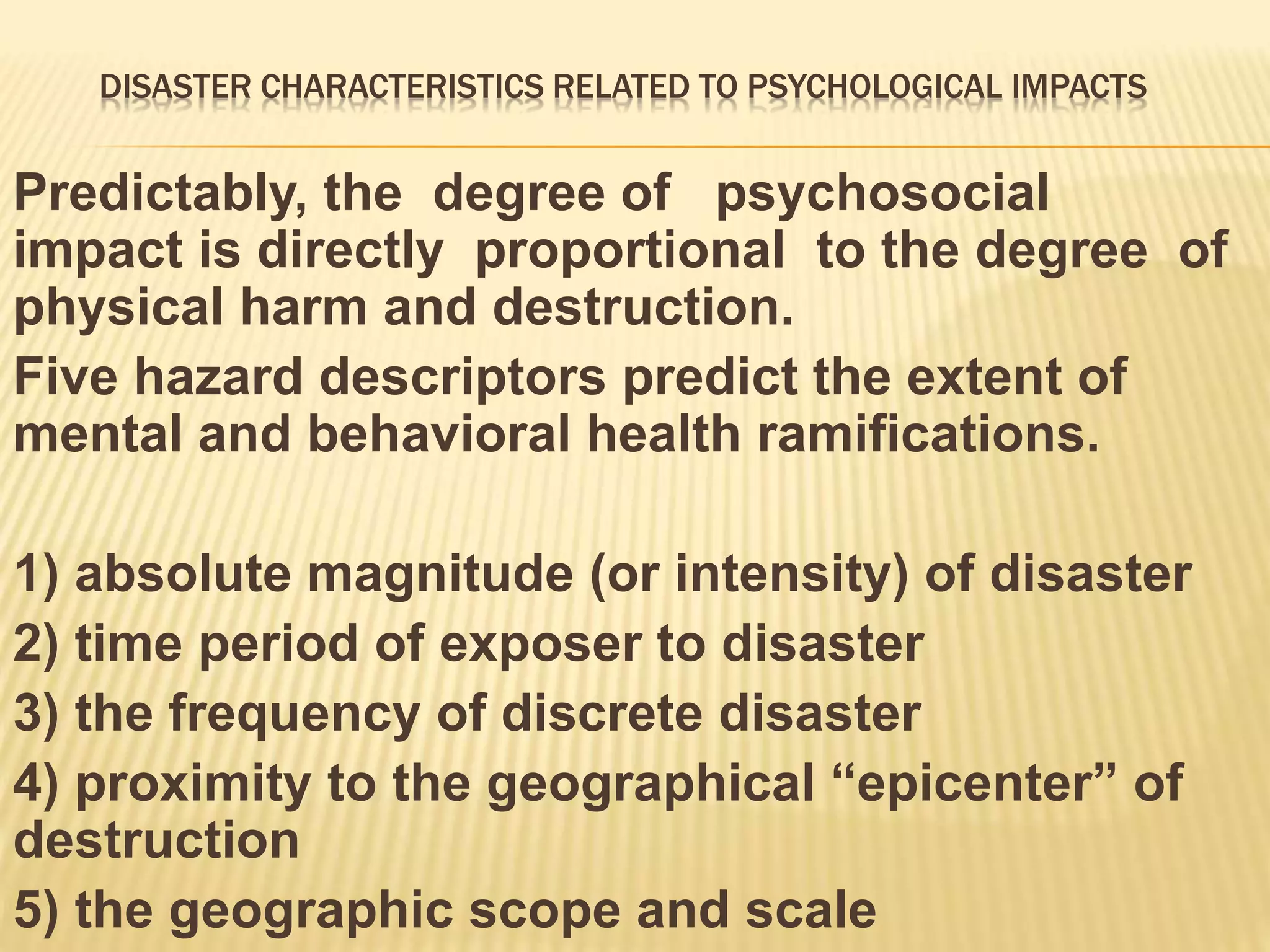 presentation on psychological theories about disasters and impacts | PPTX