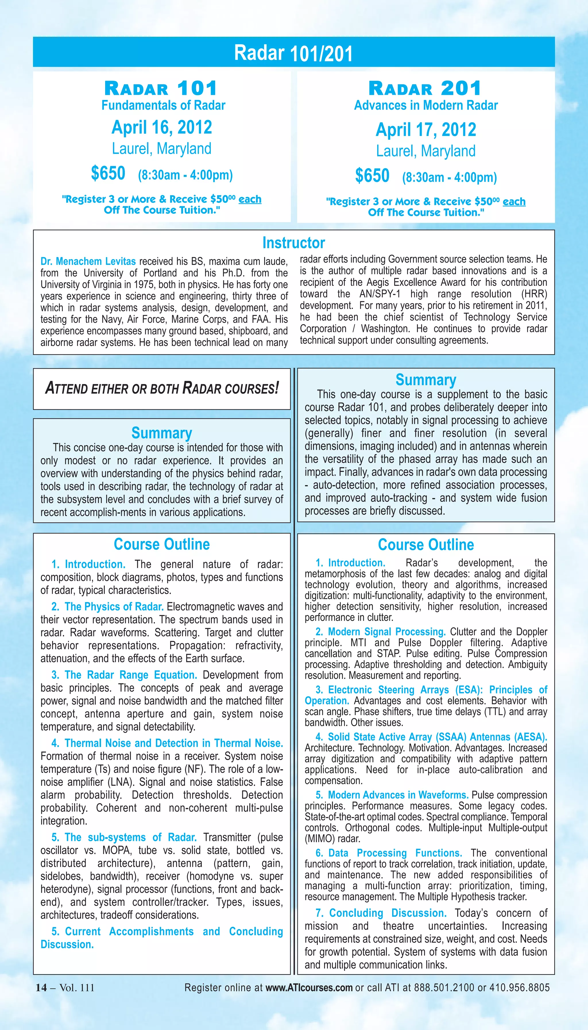 Catalog of ATI courses on Space, Satellite, Radar, Missile, Defense ...