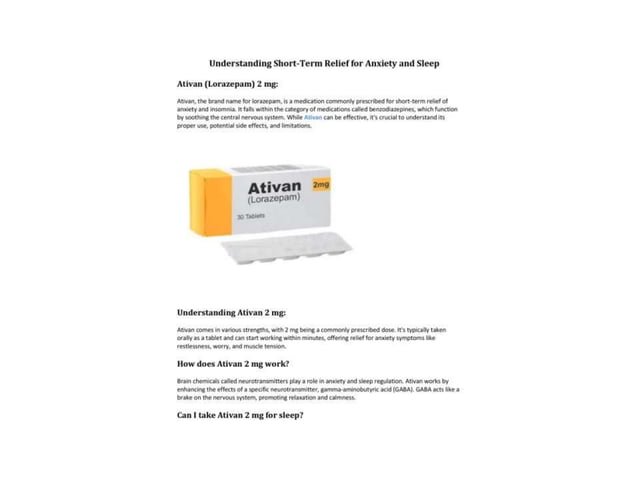 Understanding Short-Term Relief for Anxiety and Sleep | PPT