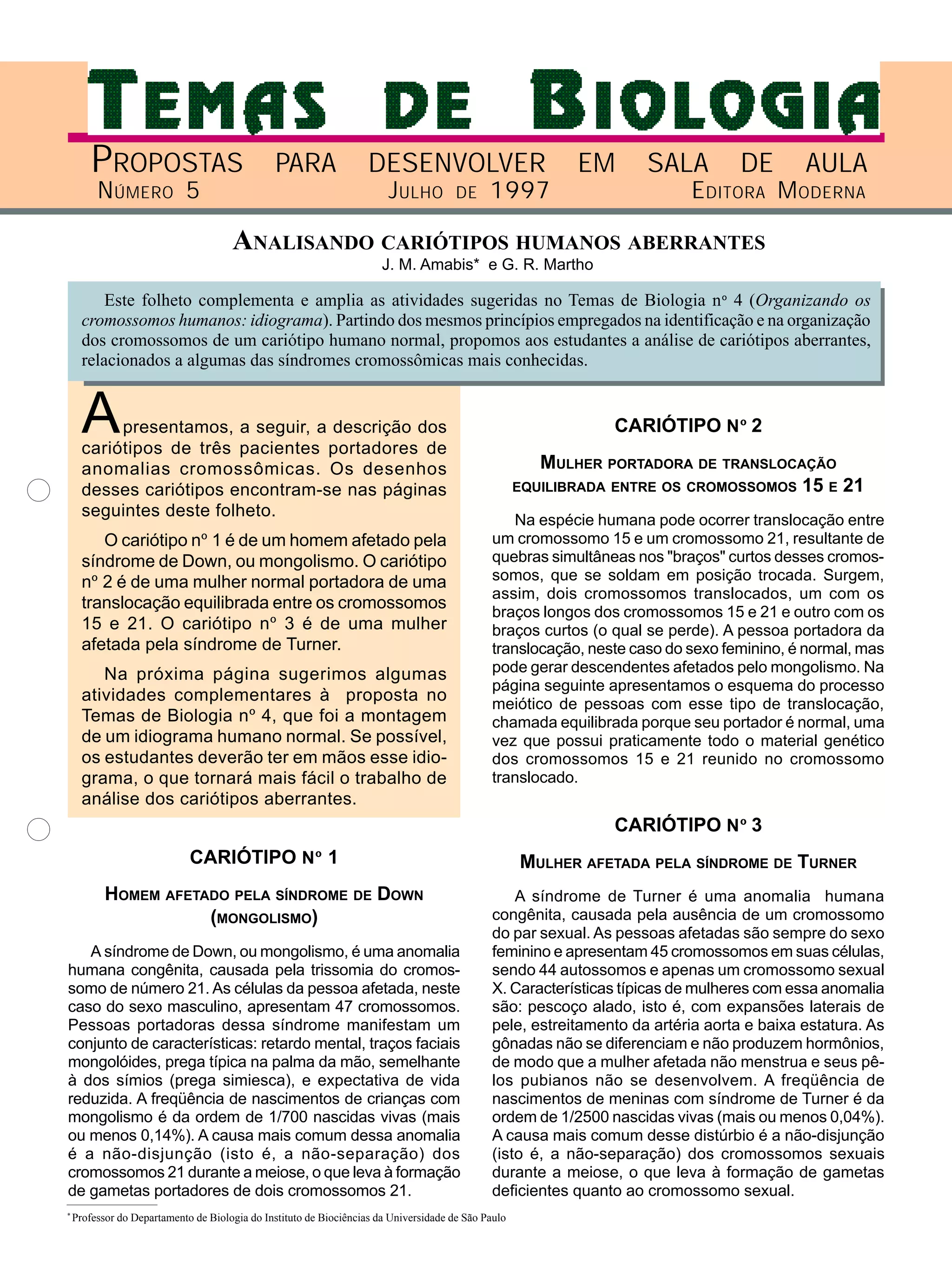 Atividade analizando cariotipos humanos aberrante | PDF