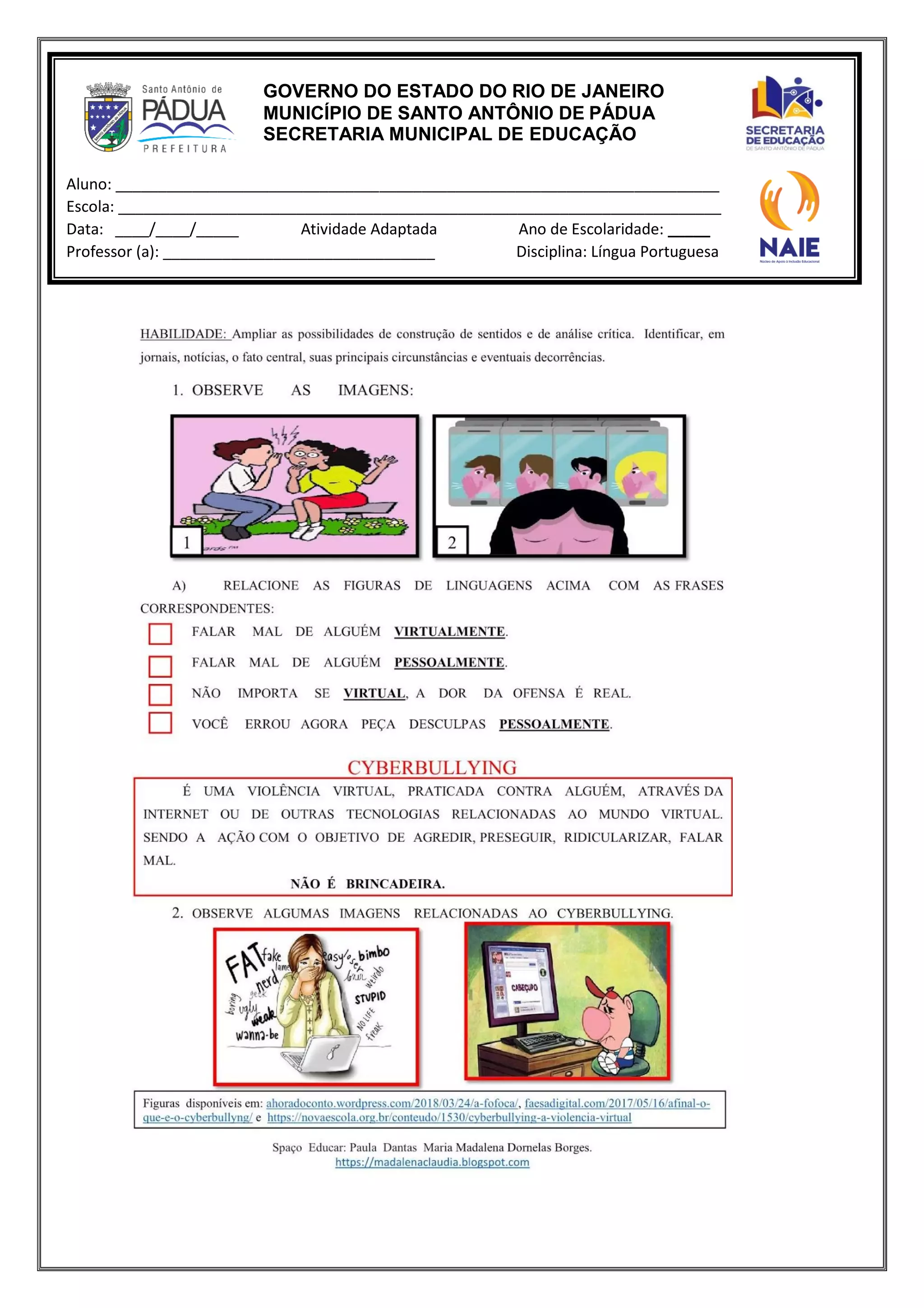 Atividade Adaptada De Portugues - RETOEDU