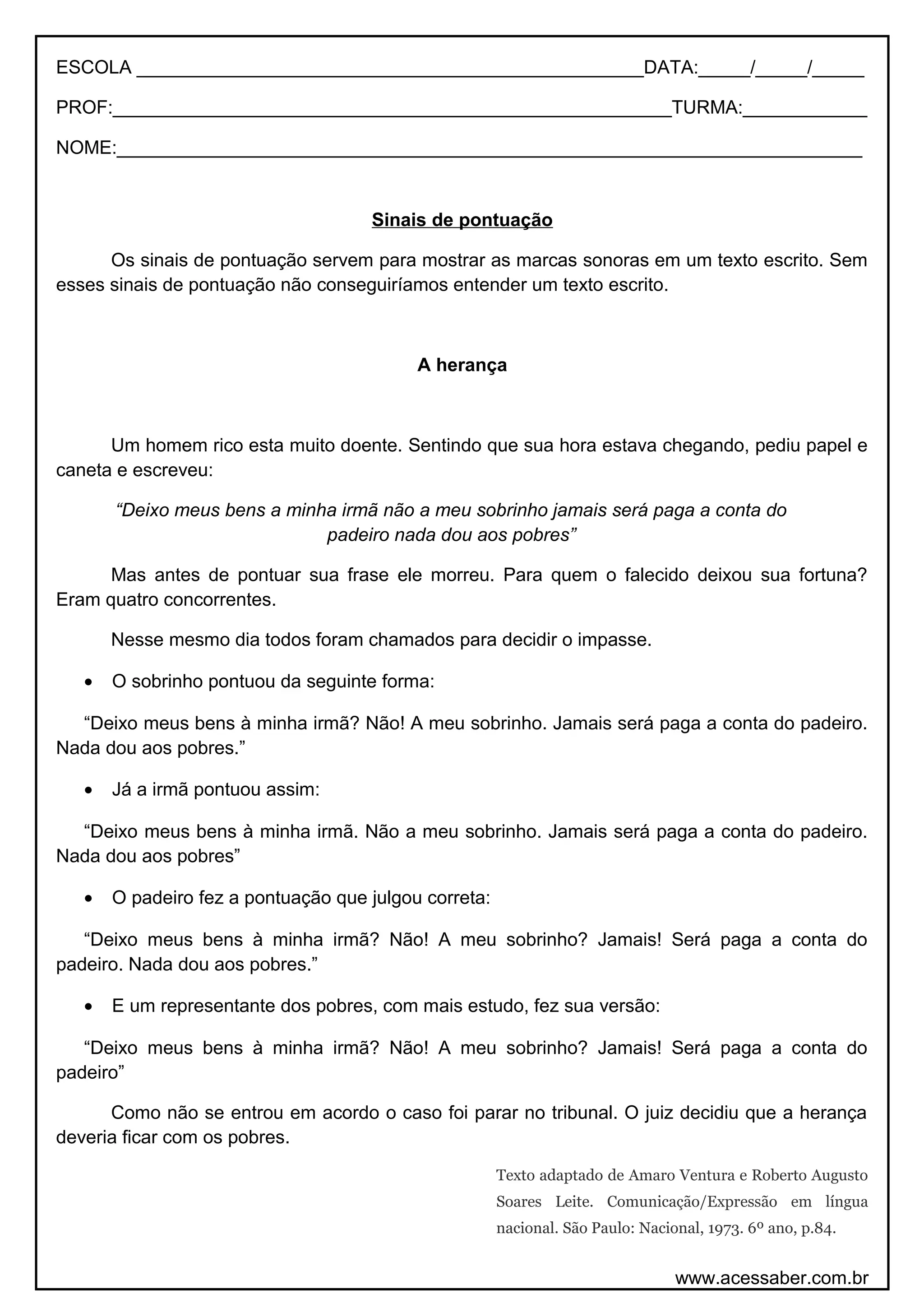 Atividade de-portugues-pontuacao-5º-ano | DOC