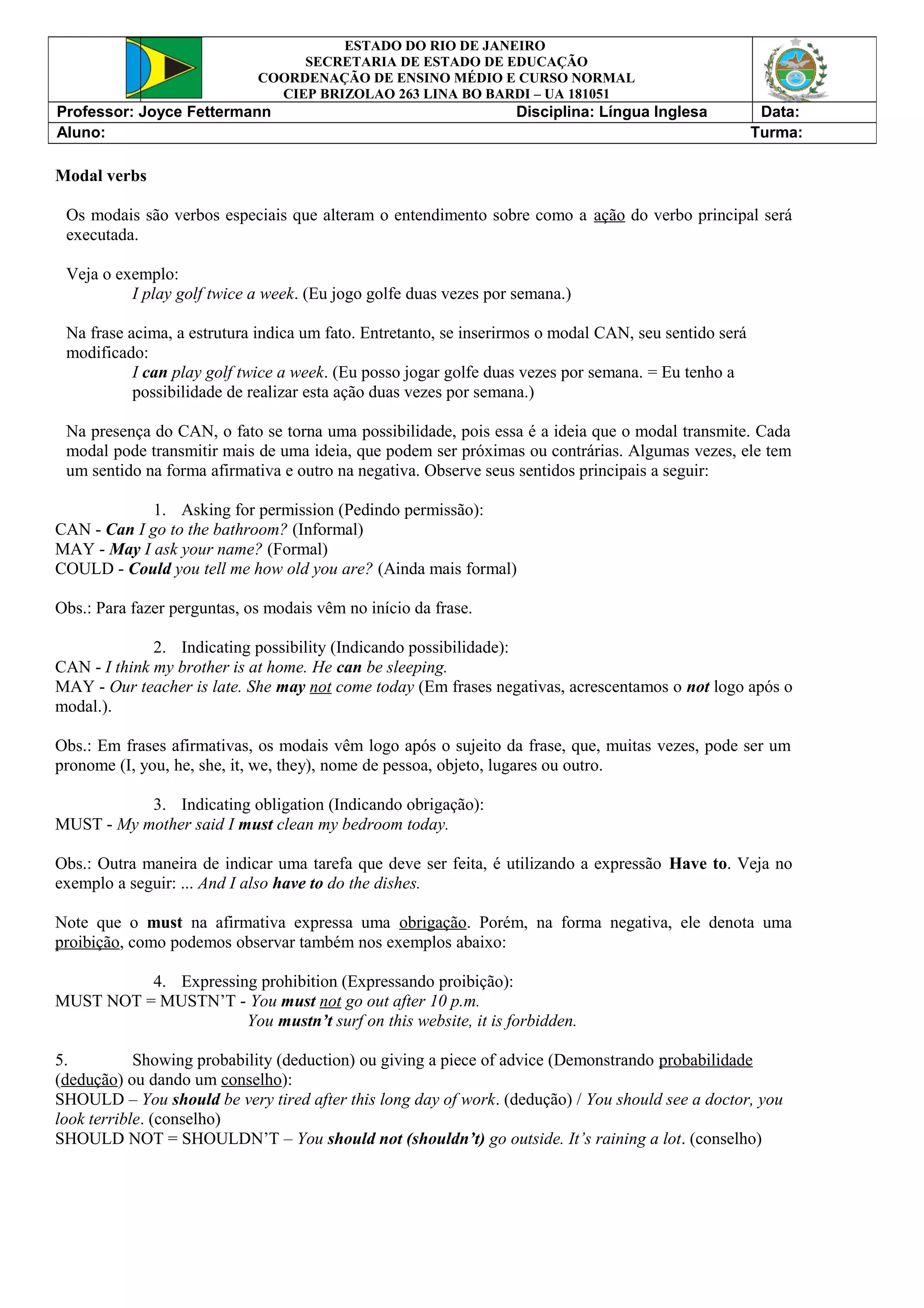 Modal verbs, Linking words & Letter to the editor | DOC