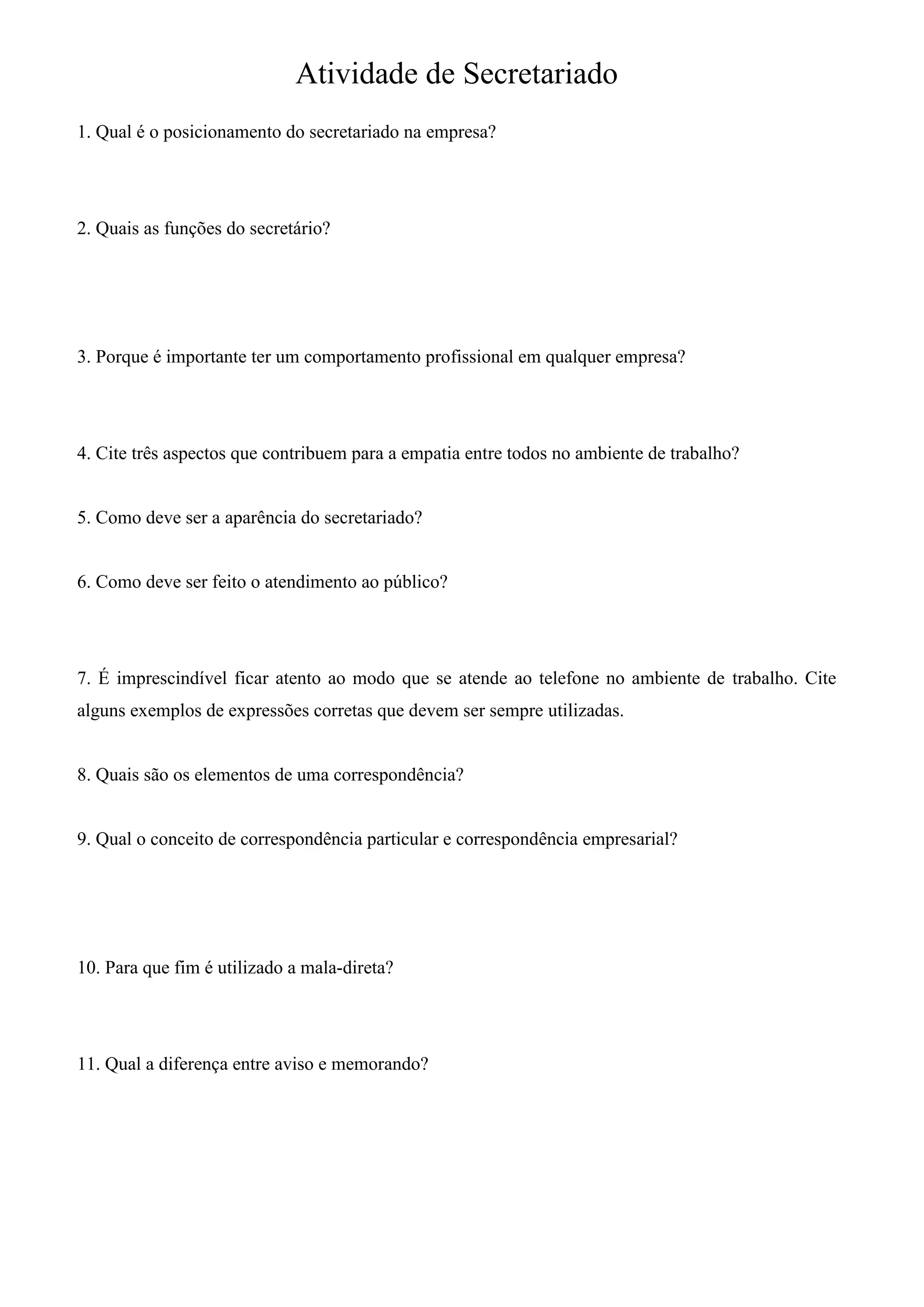 Atividade de secretariado | DOCX