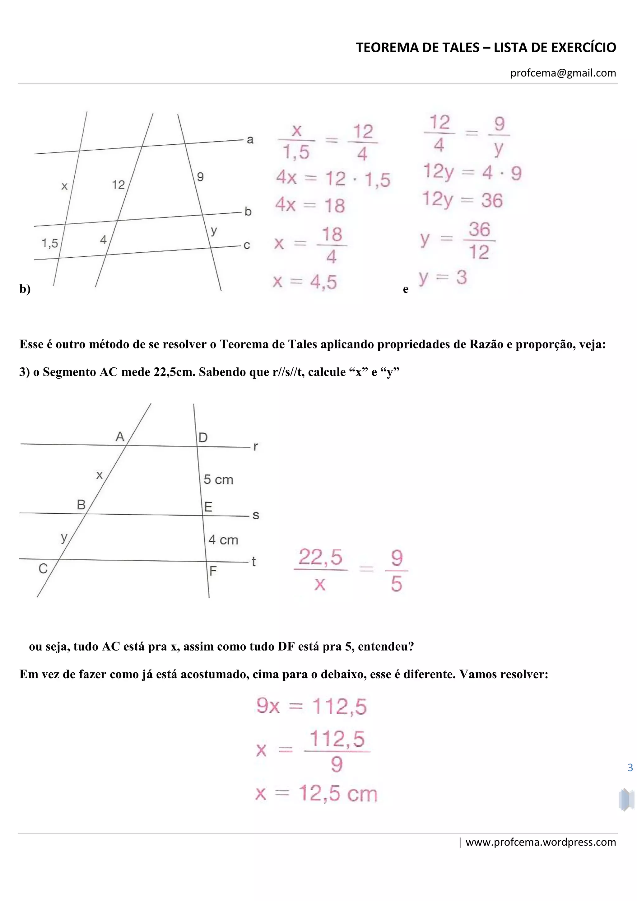 Atividade resolvida teorema de tales | PDF