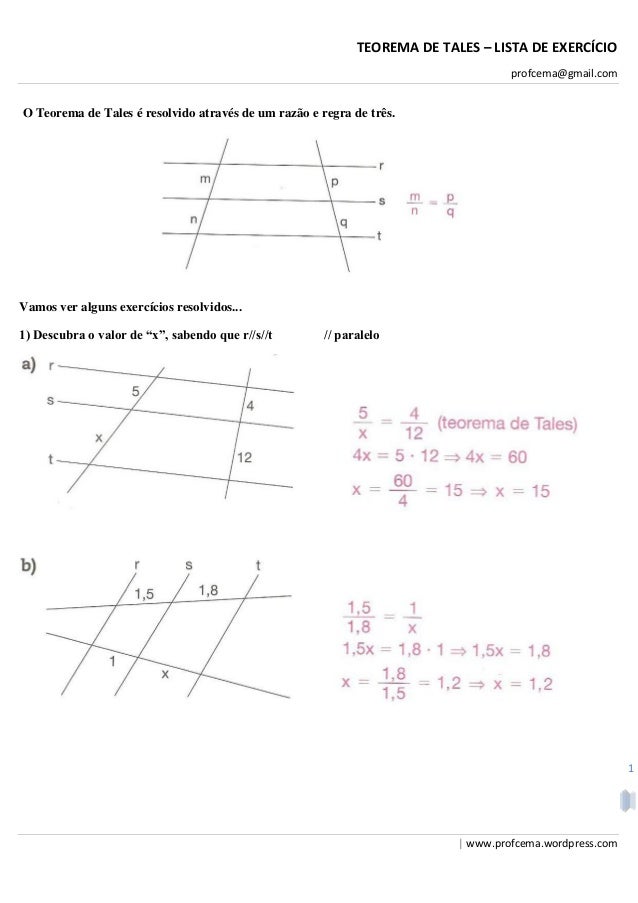 Atividade resolvida teorema de tales