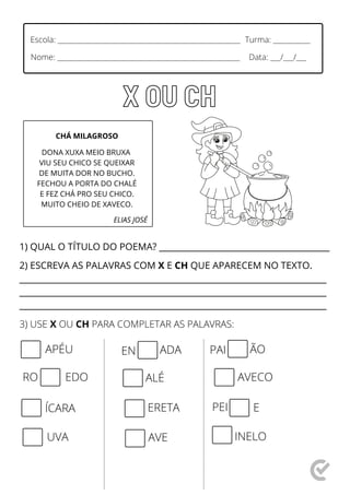 18 Atividades Para Trabalhar o Uso do X ou CH