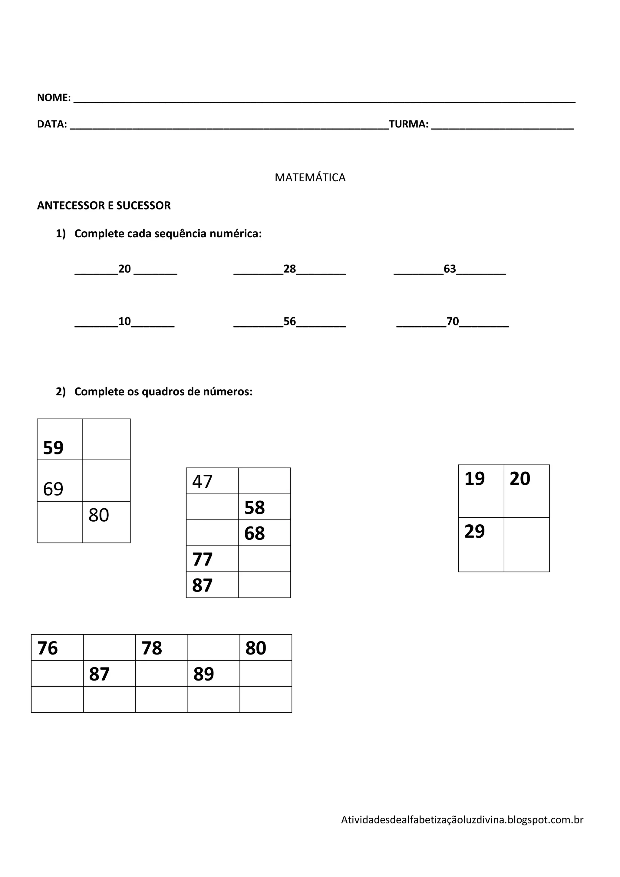 Atividades números | PDF