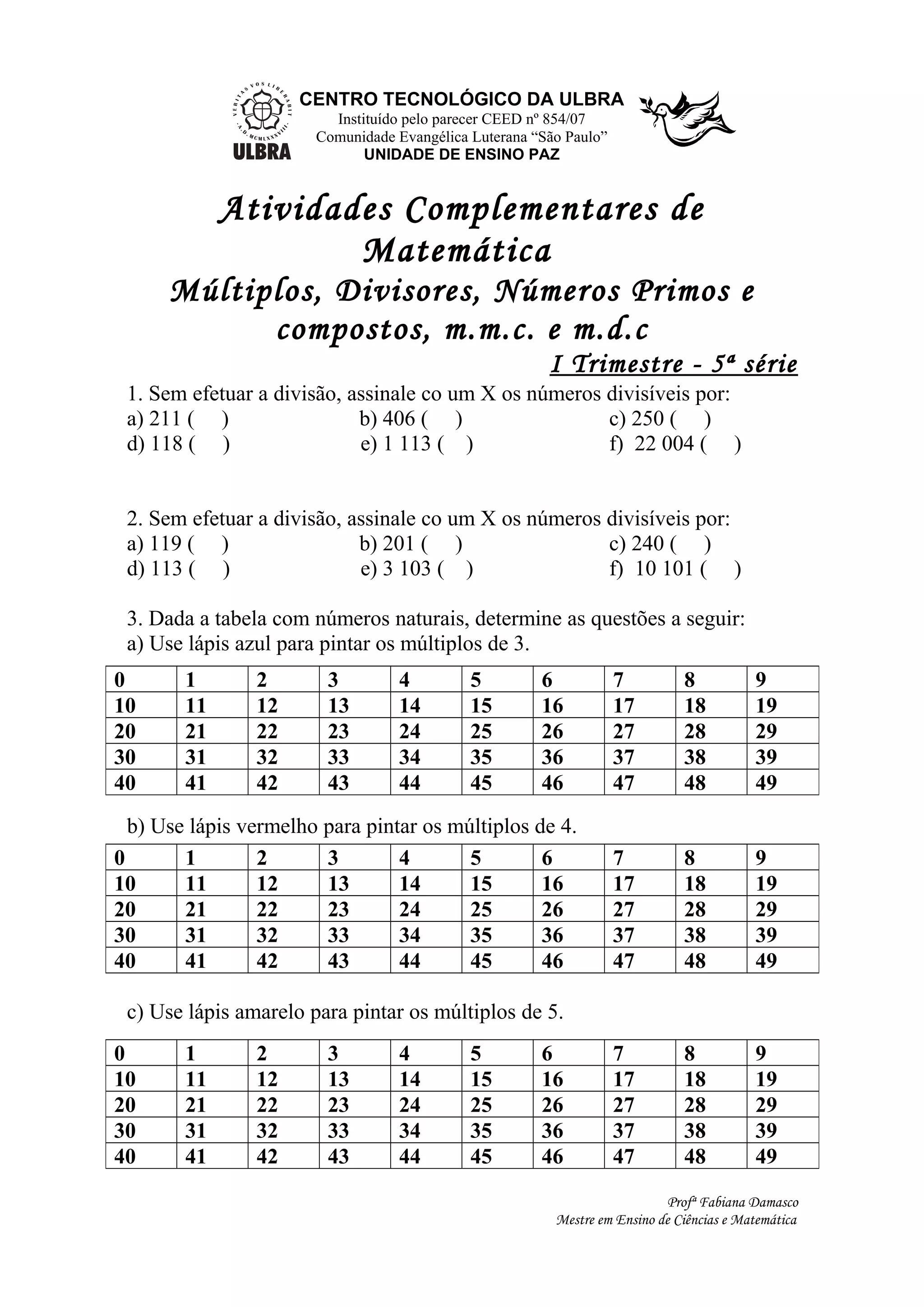Atividades complementares de matematica quinta serie | DOC