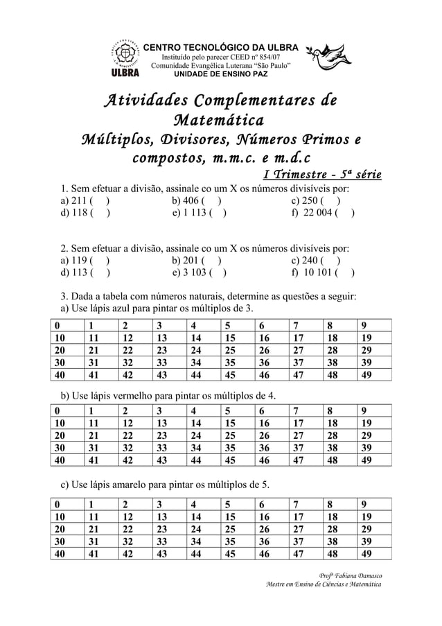 Atividades complementares de matematica quinta serie | PDF