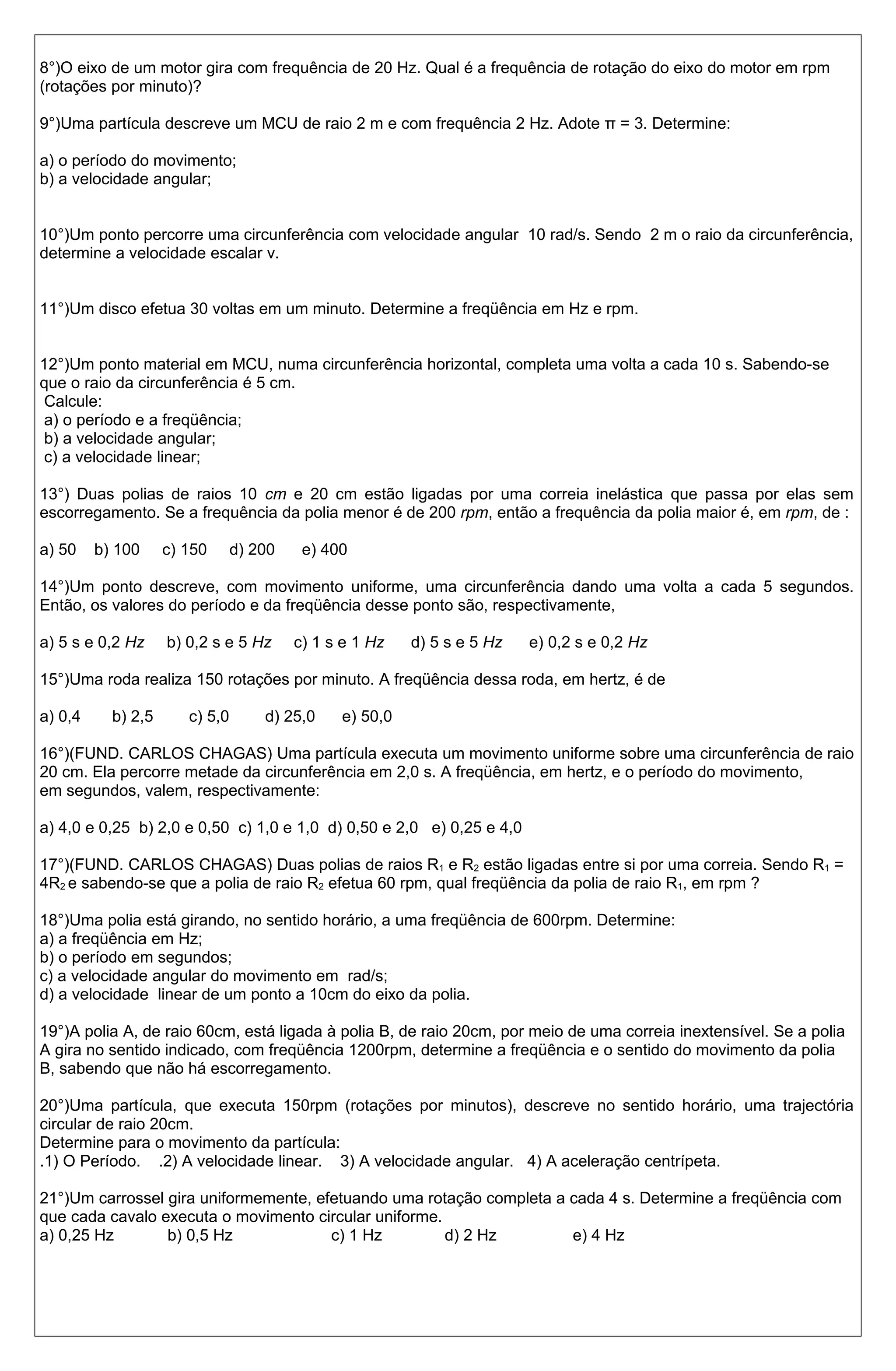 Atividades de física 2014 out MCU 1° ano prof waldir montenegro | DOC