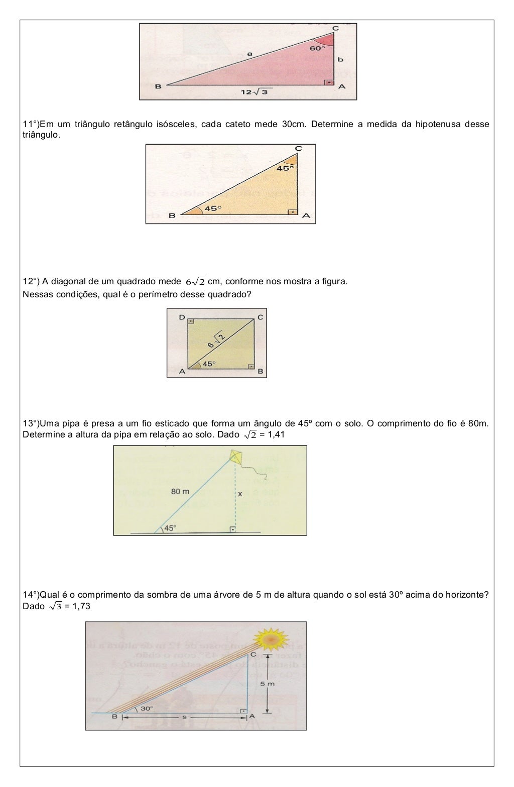 Atividades de matemática trigonometria no triângulo retângulo