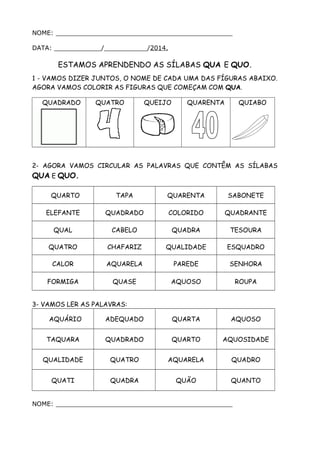 Atividades QUA QUO | PDF