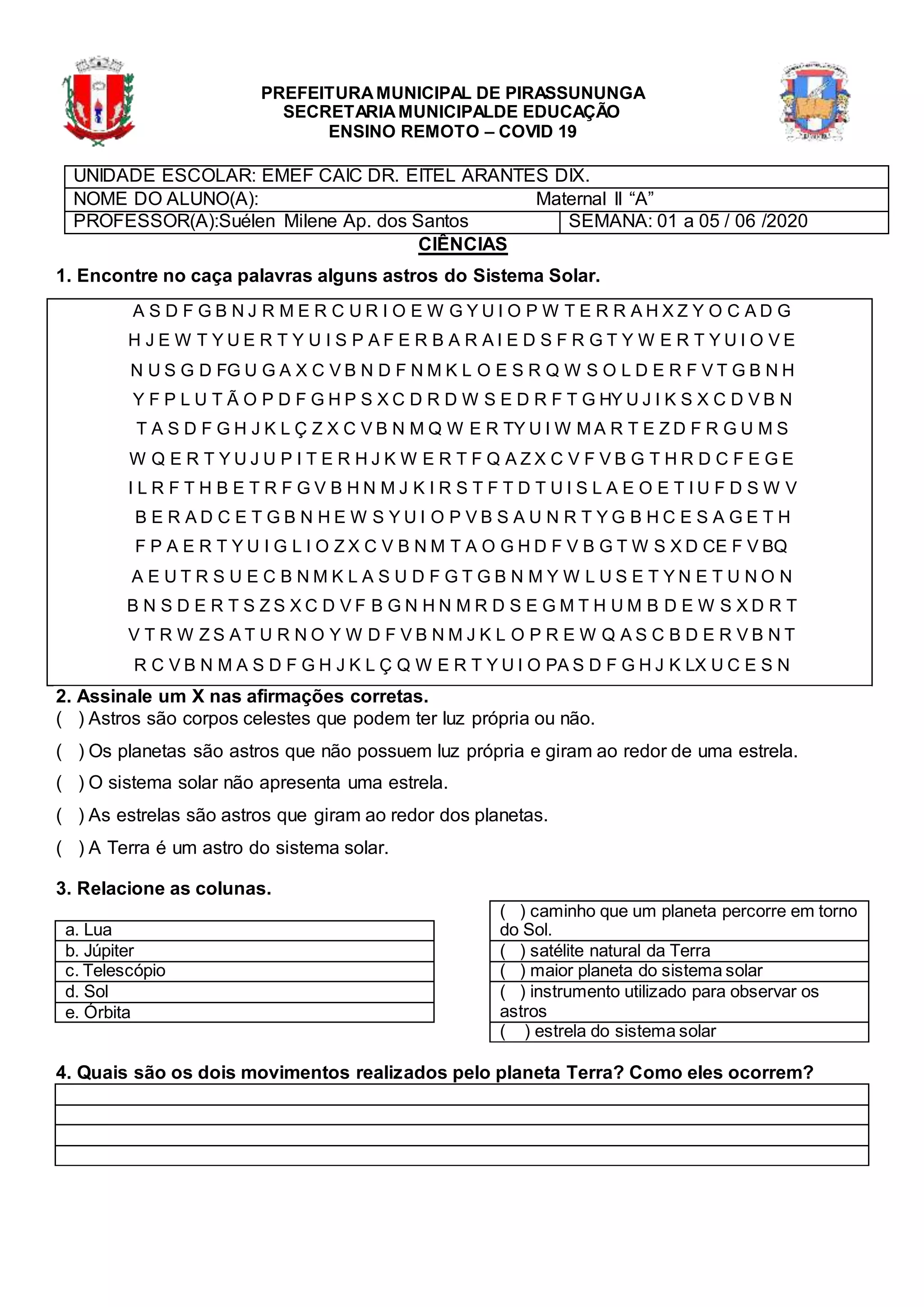 ATIVIDADES QUINTO ANO DO ENSINO FUNDAMENTAL | DOCX