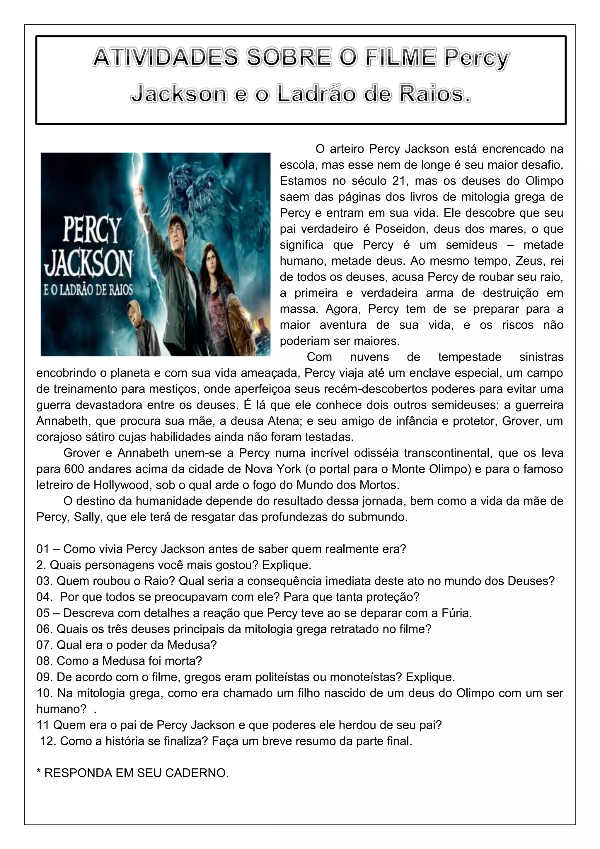 ATIVIDADES SOBRE O FILME Percy Jackson e o Ladrão de Raios.docx