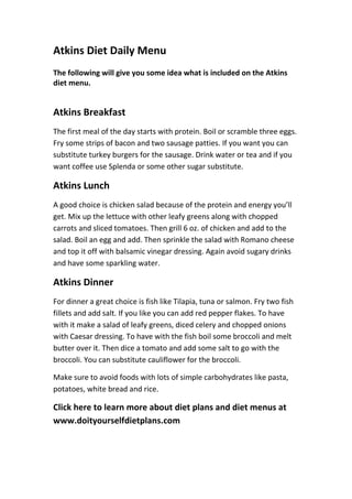 Atkins diet daily menu | DOCX
