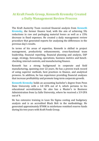 At Kraft Foods Group, Kenneth Kremsky Created a Daily Management Review ...