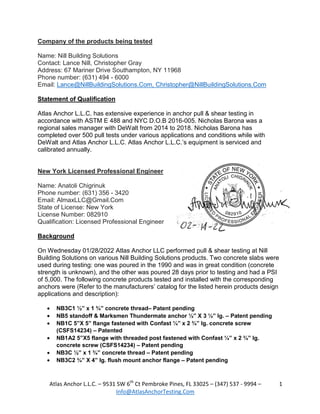 Nill Building Solutions - Atlas Anchor - Concrete Testing | PDF
