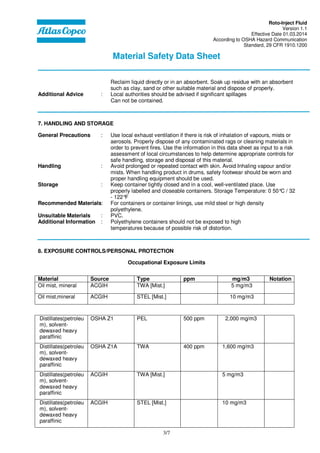Atlas copco roto inject lubricant msds | PDF