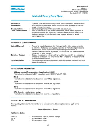Atlas copco roto inject lubricant msds | PDF