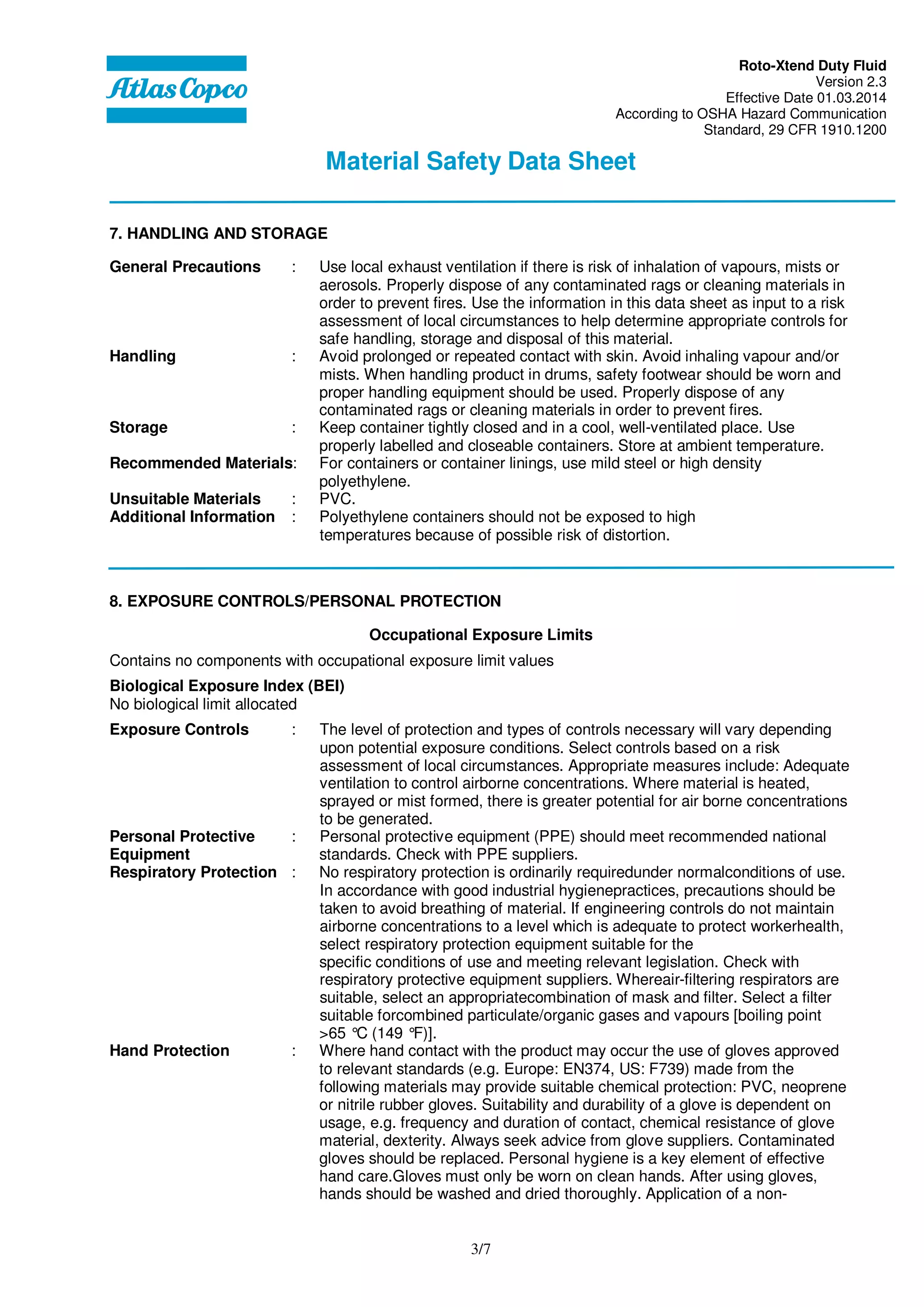 Atlas copco roto xtend lubricant msds | PDF