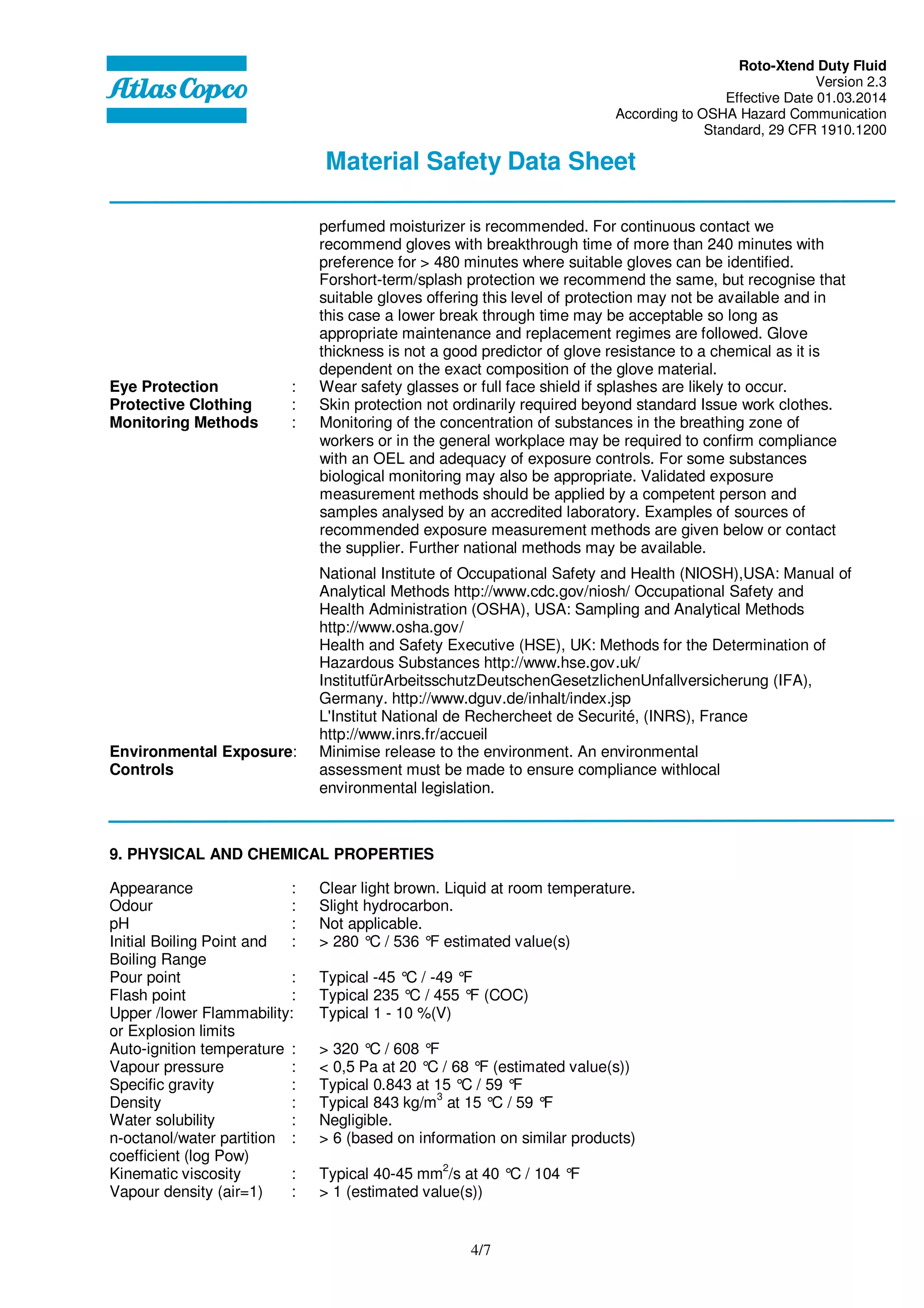 Atlas copco roto xtend lubricant msds | PDF