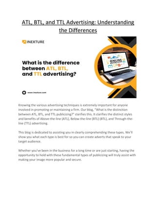 ATL, BTL, and TTL Advertising Understanding the Differences | PDF