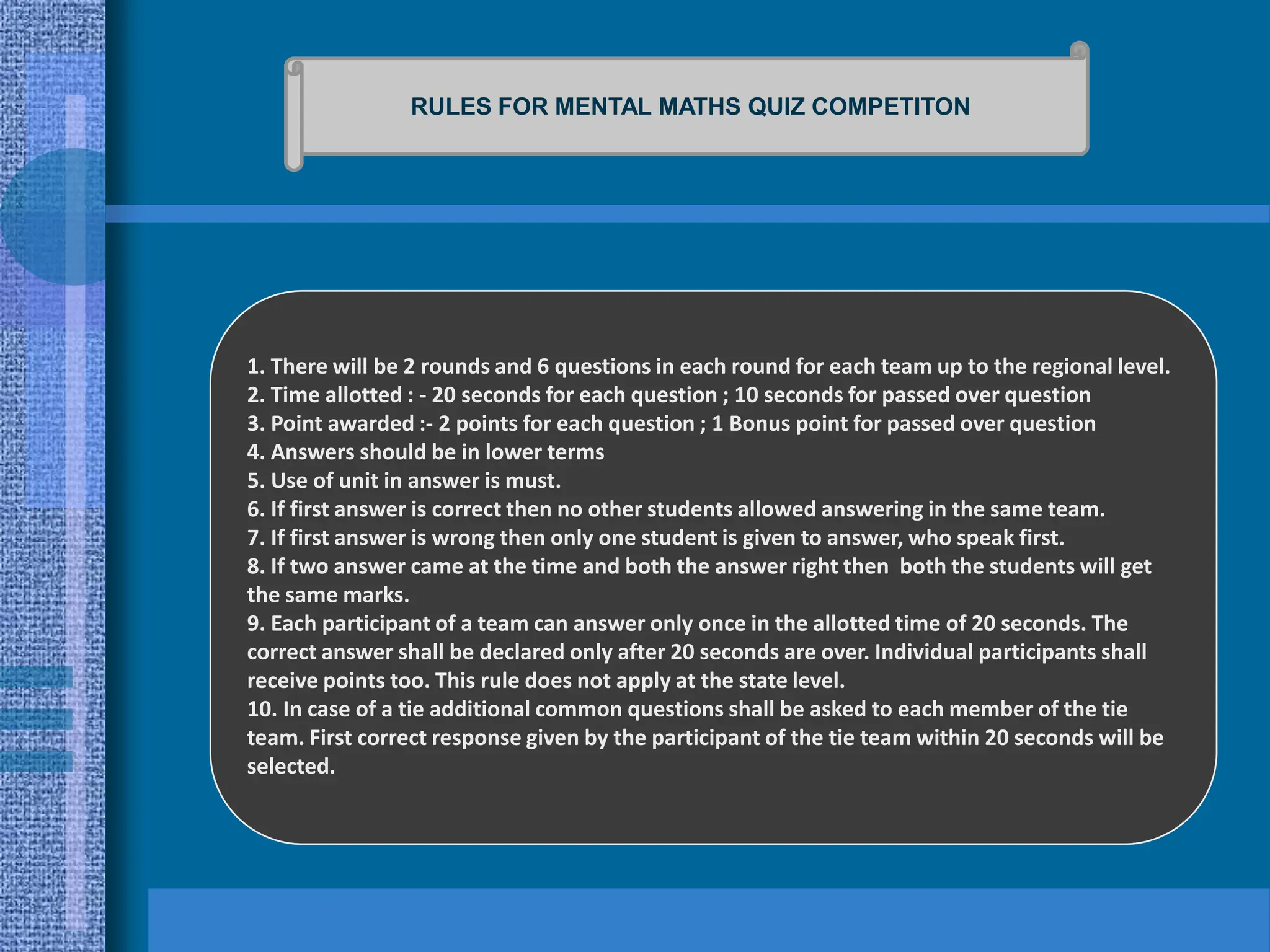 MENTAL MATHS QUIZ SAMPLE QUESTIONS AND ANSWERS | PPTX