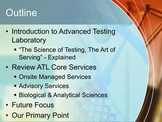 Advanced Testing Laboratory services presentation | PDF