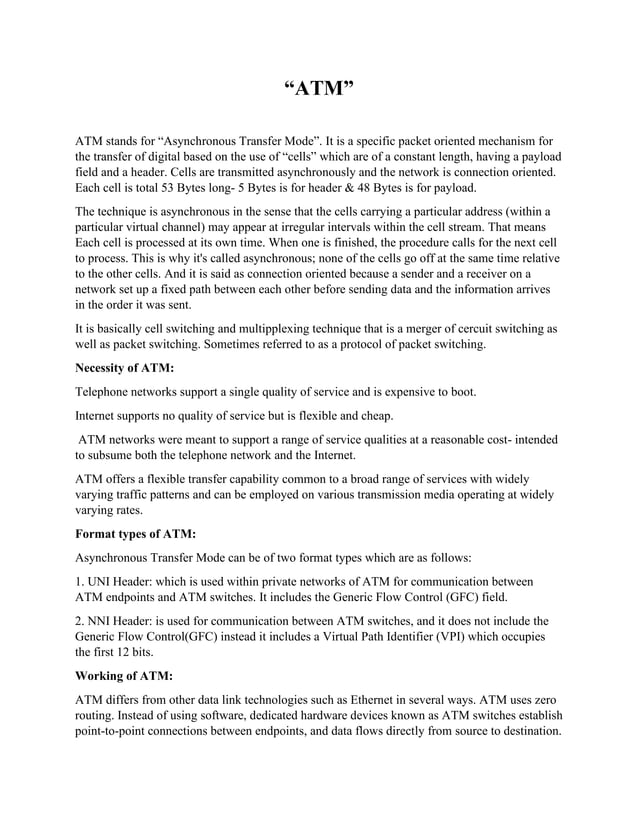 Asynchronous Transfer Mode Atm Pdf Computer Networking Computing