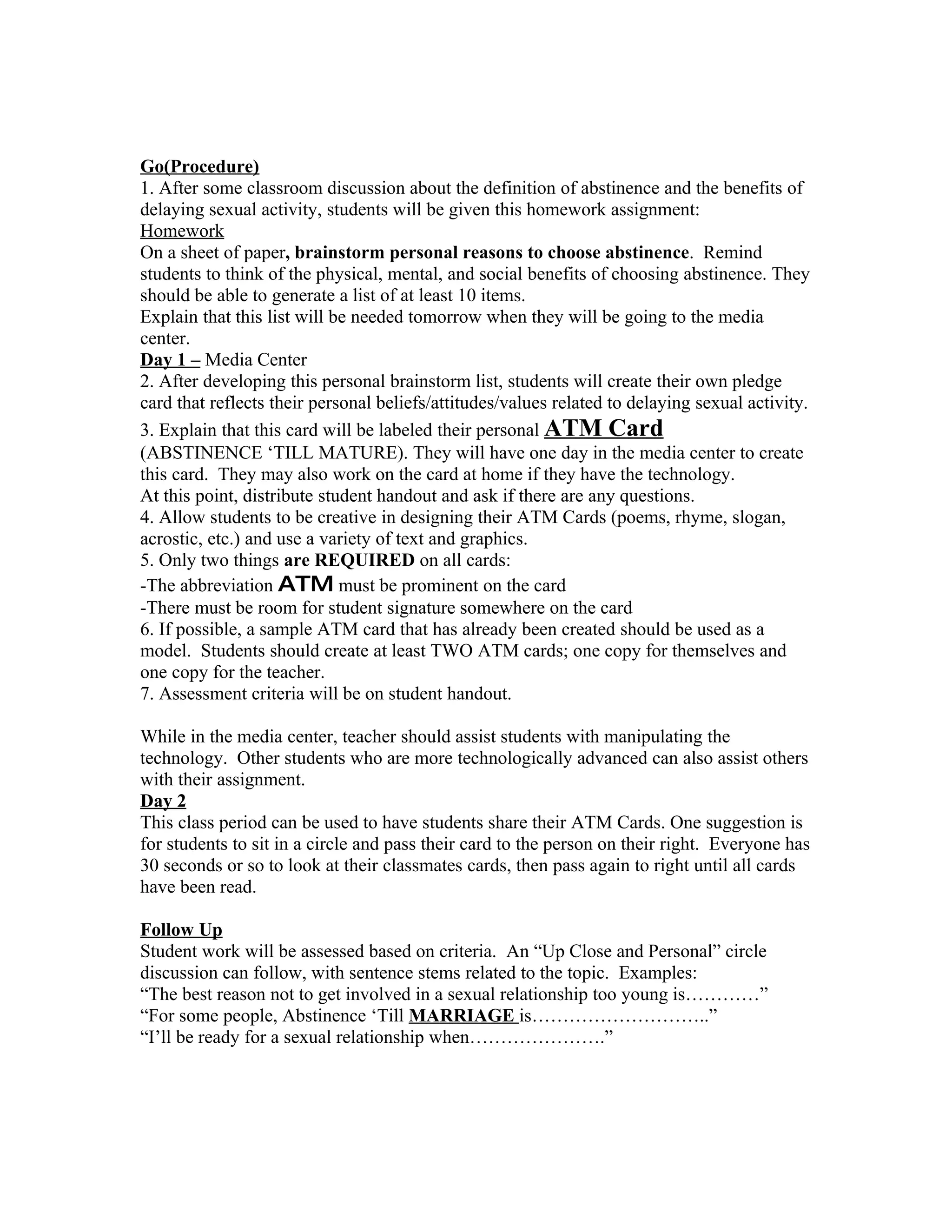 Atm Card Abstinence | DOC