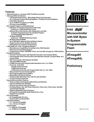 Data sheet of chip ATMEGA64 from Microchip | PDF