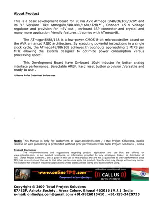 Atmega 8 48-88-168-328 development board manual | PDF