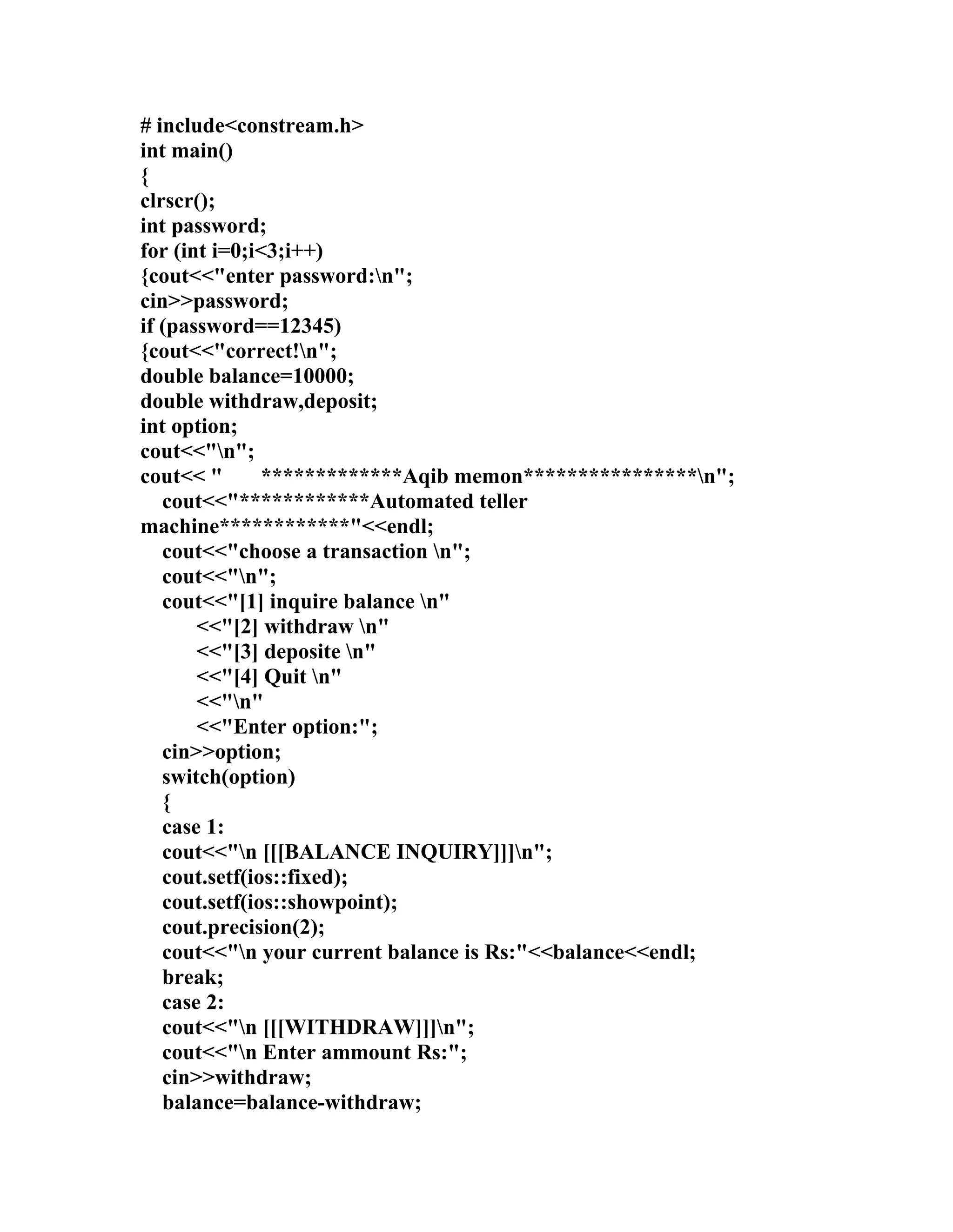 Atm machine using c++ | PDF