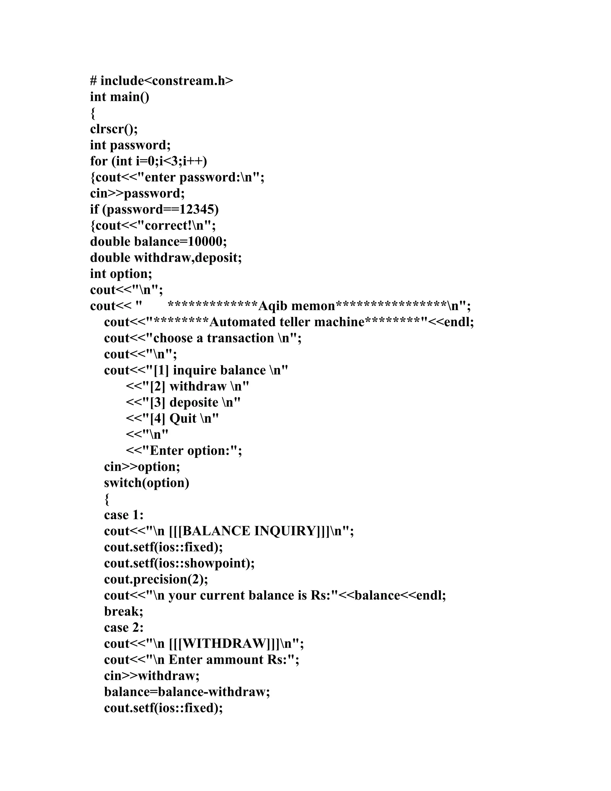 Atm machine using c++ | PDF