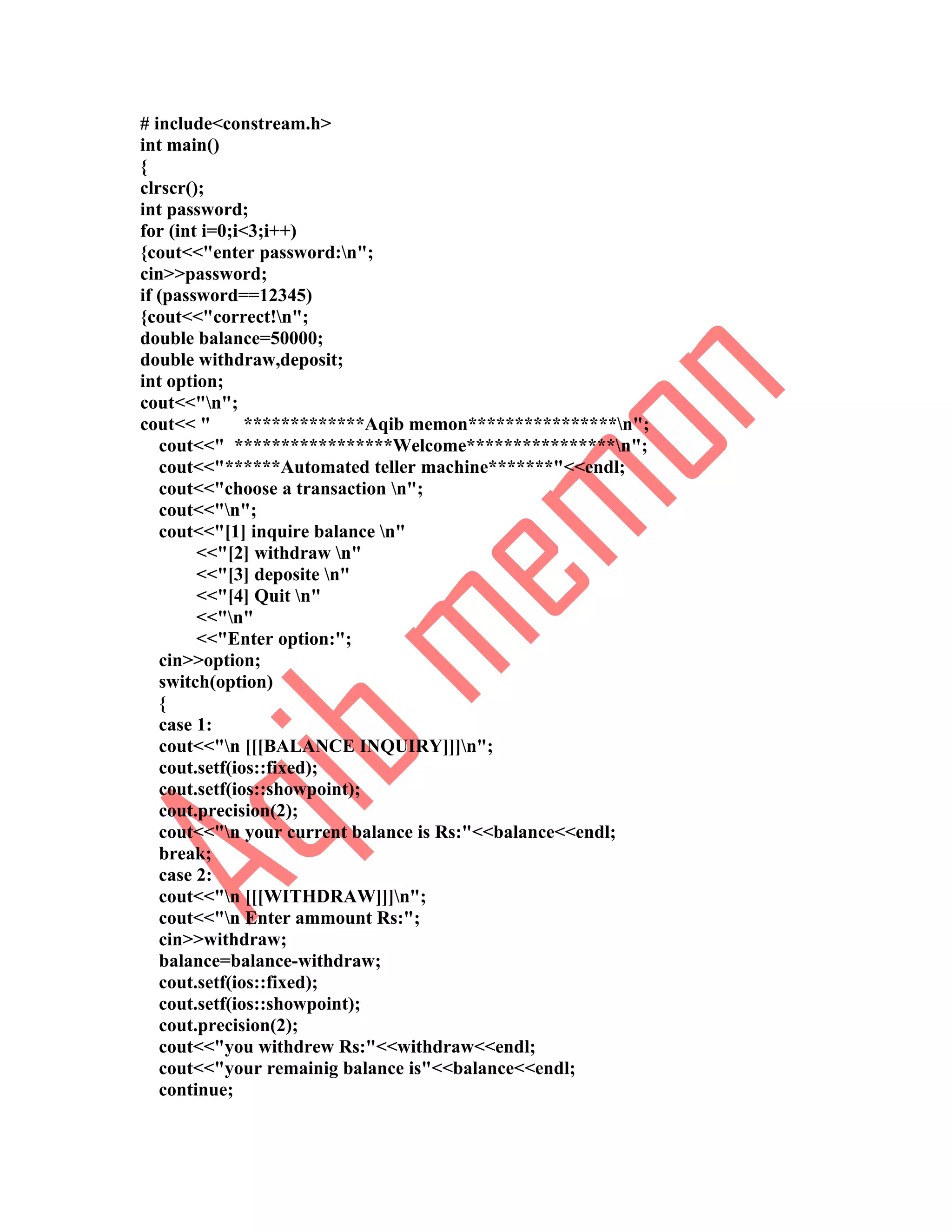 Atm machine using c++ | PDF