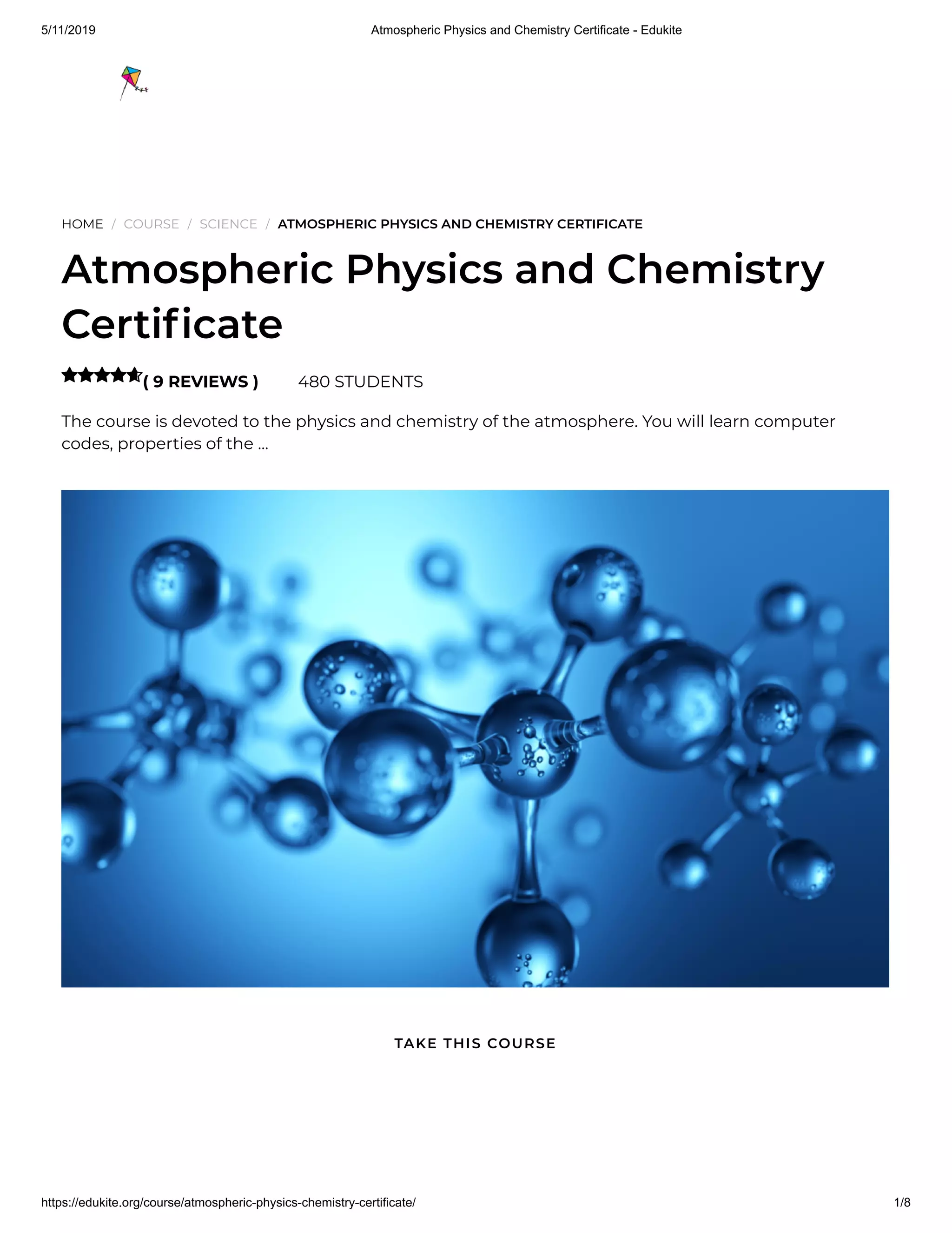 Atmospheric Physics and Chemistry Certificate | PDF | Chemistry | Science