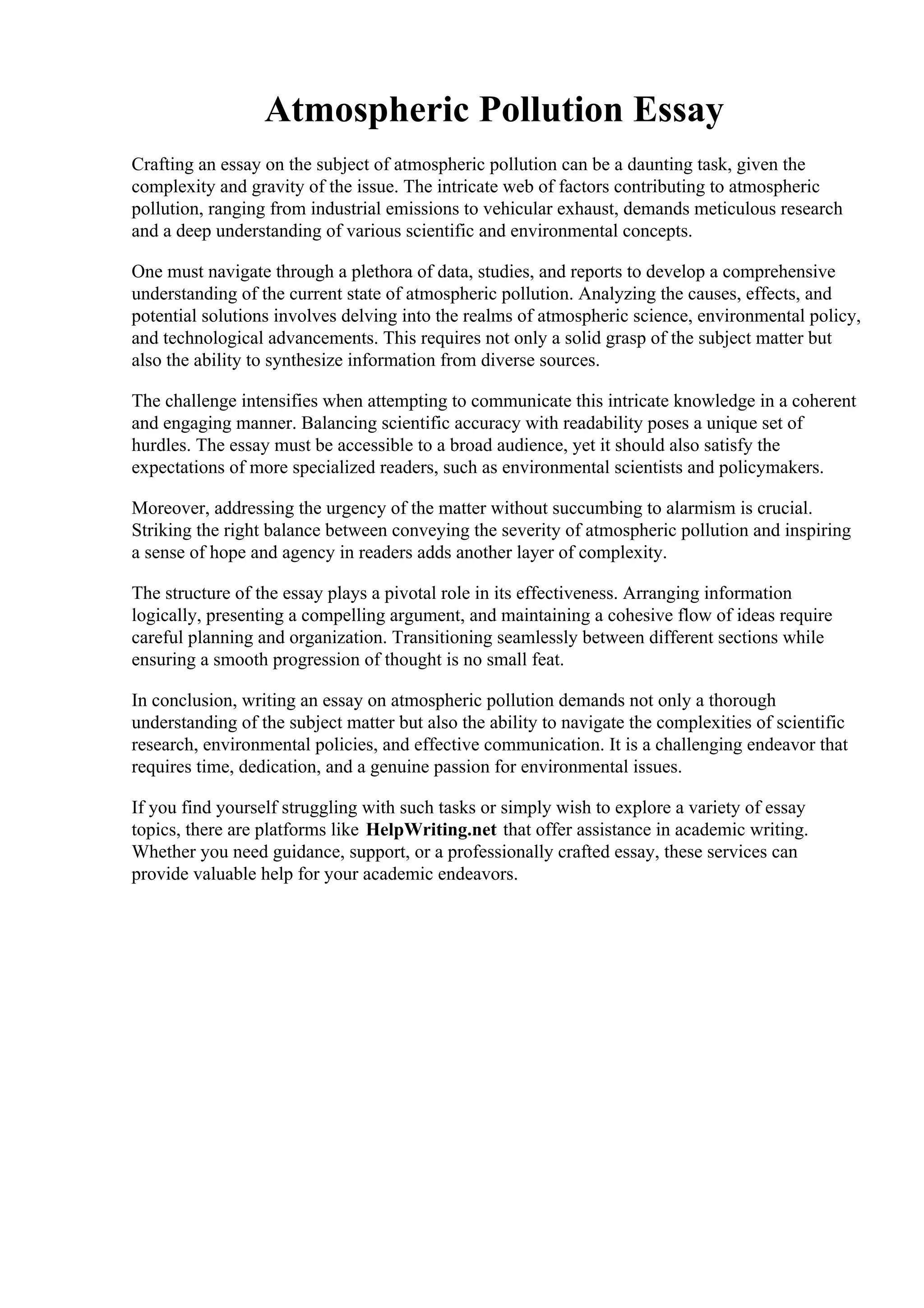 Atmospheric Pollution Essay. Essay on Pollution due to Urbanisation for ...